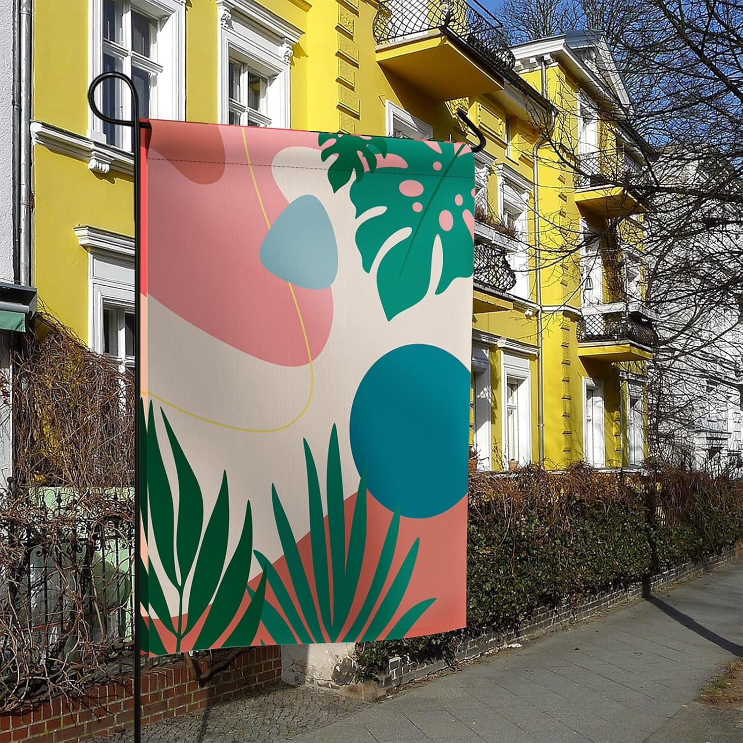 Garden Flags, Mid Century Abstract Art Painting Tropical Leaves Garden ...