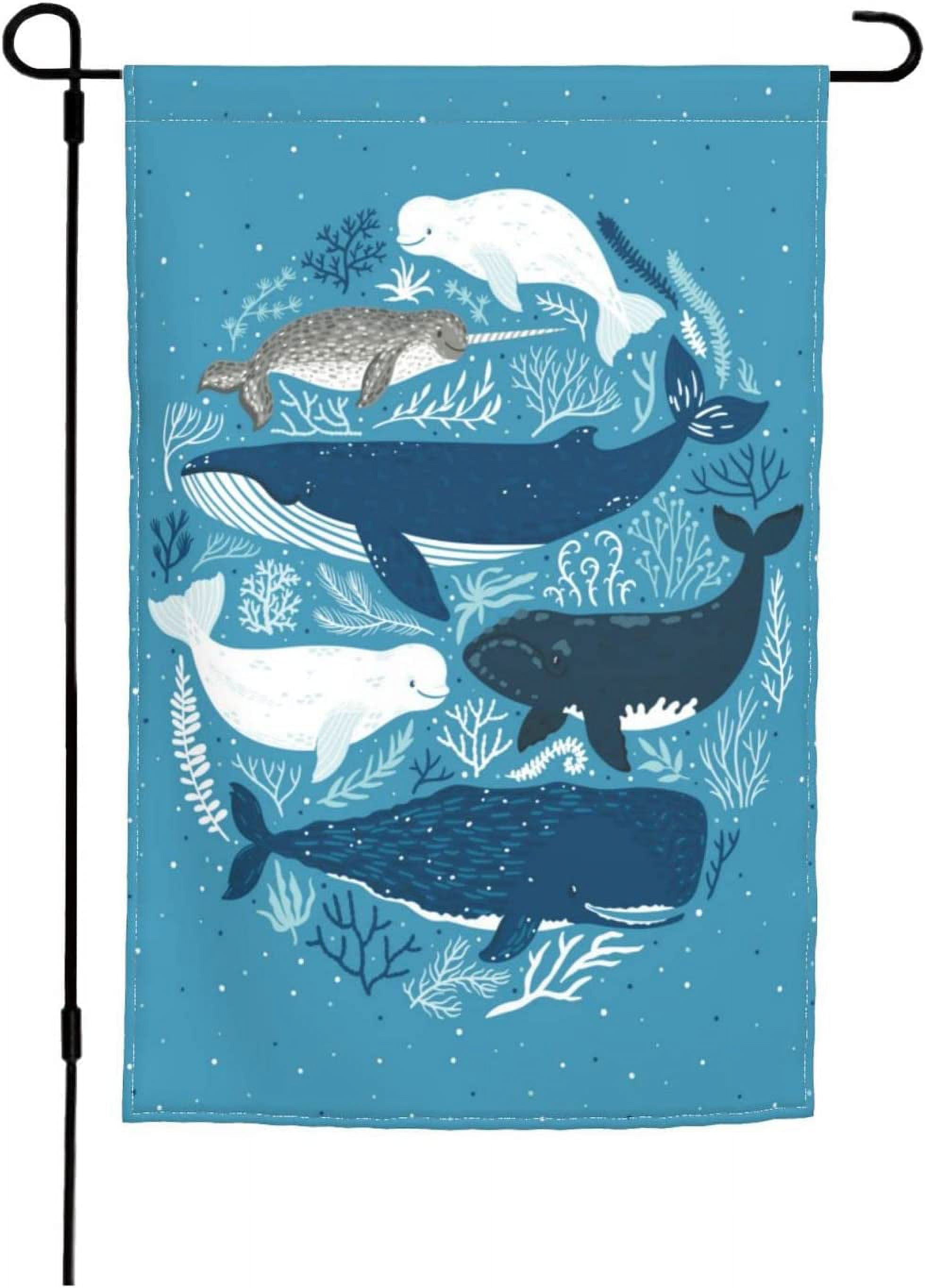 Garden Flags Nature Ocean Life Sea Coral Whale Shark Dolphin Blue ...