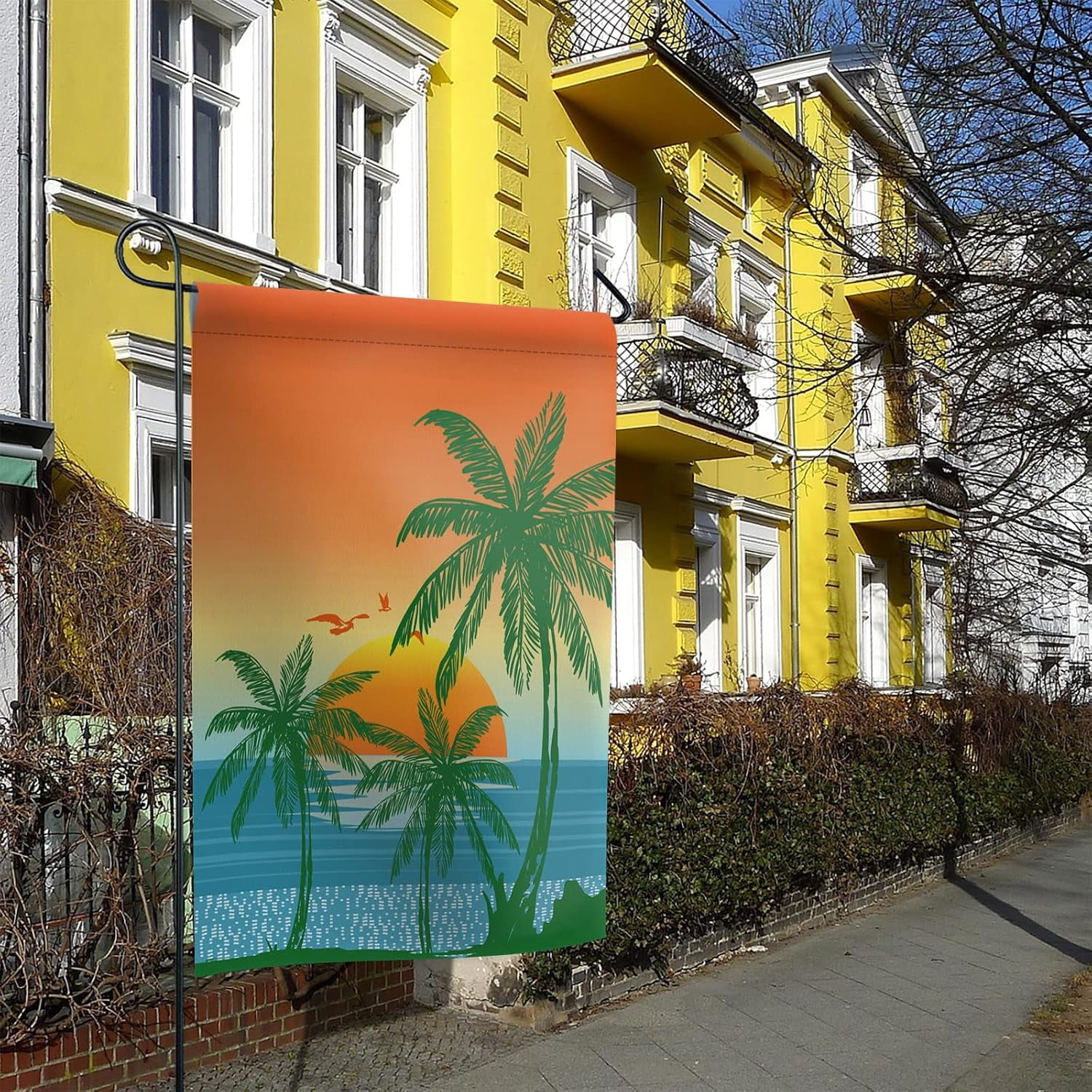 Garden Flags, Ocean Sunset Coconut Tree Dream Sundown Seagull Seaside ...
