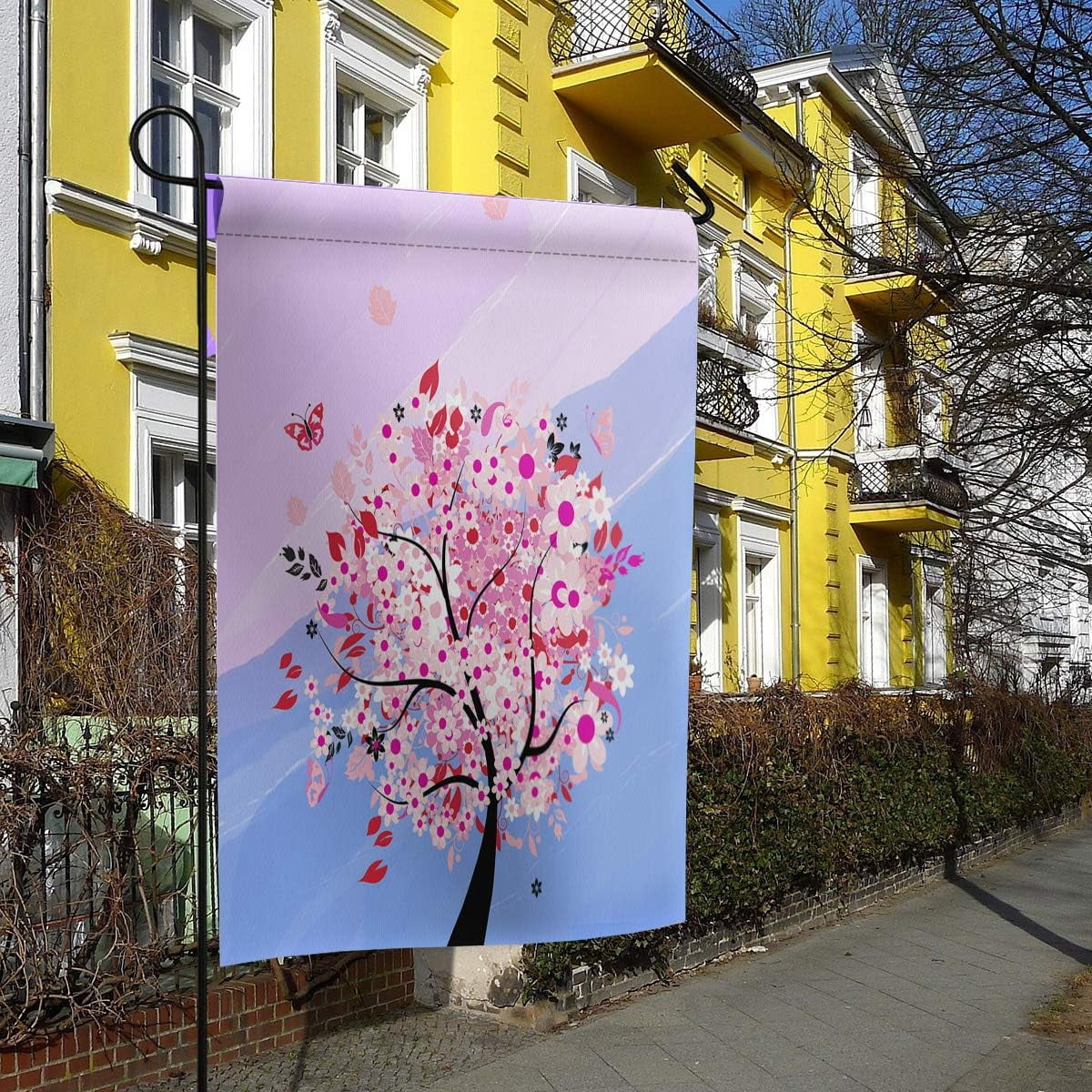 Garden Flags, Pink Cherry Blossoms And Butterfly Garden Flag, Yard ...