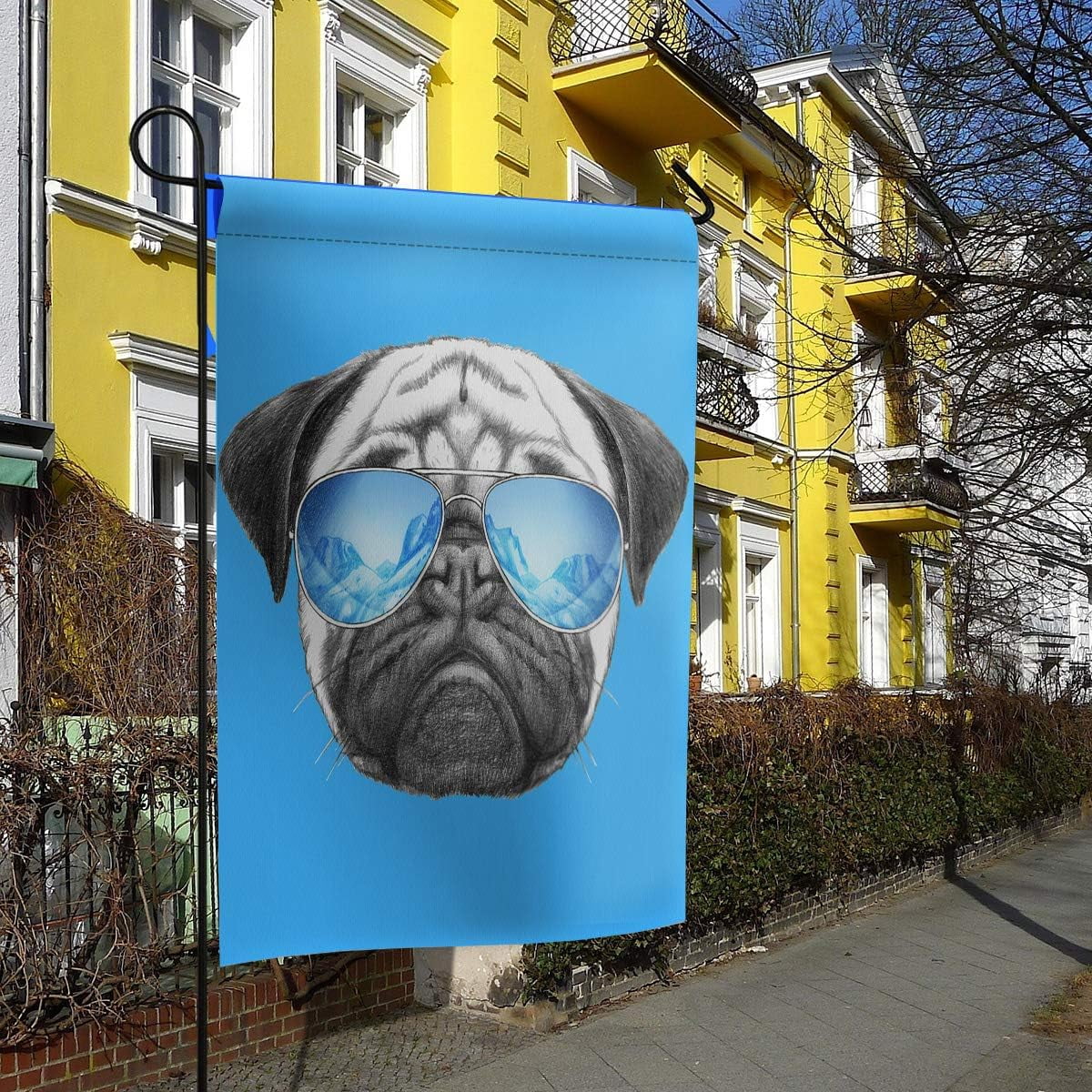 Garden Flags, Pug And Sunglasses On Blue Garden Flag, Yard Decorations ...
