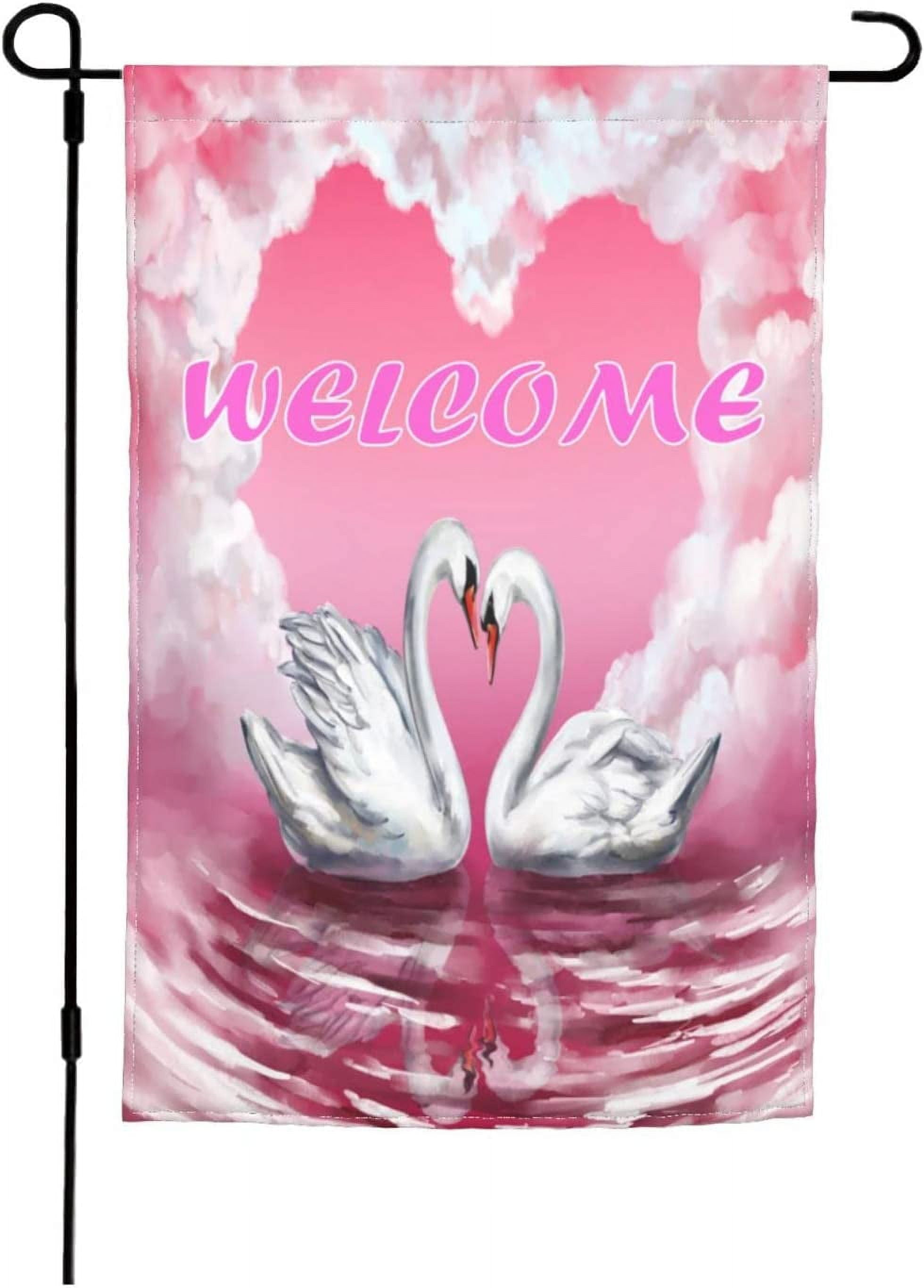 Garden Flags Romantic Swan Couple Cloud Love Heart Pink Design Premium ...