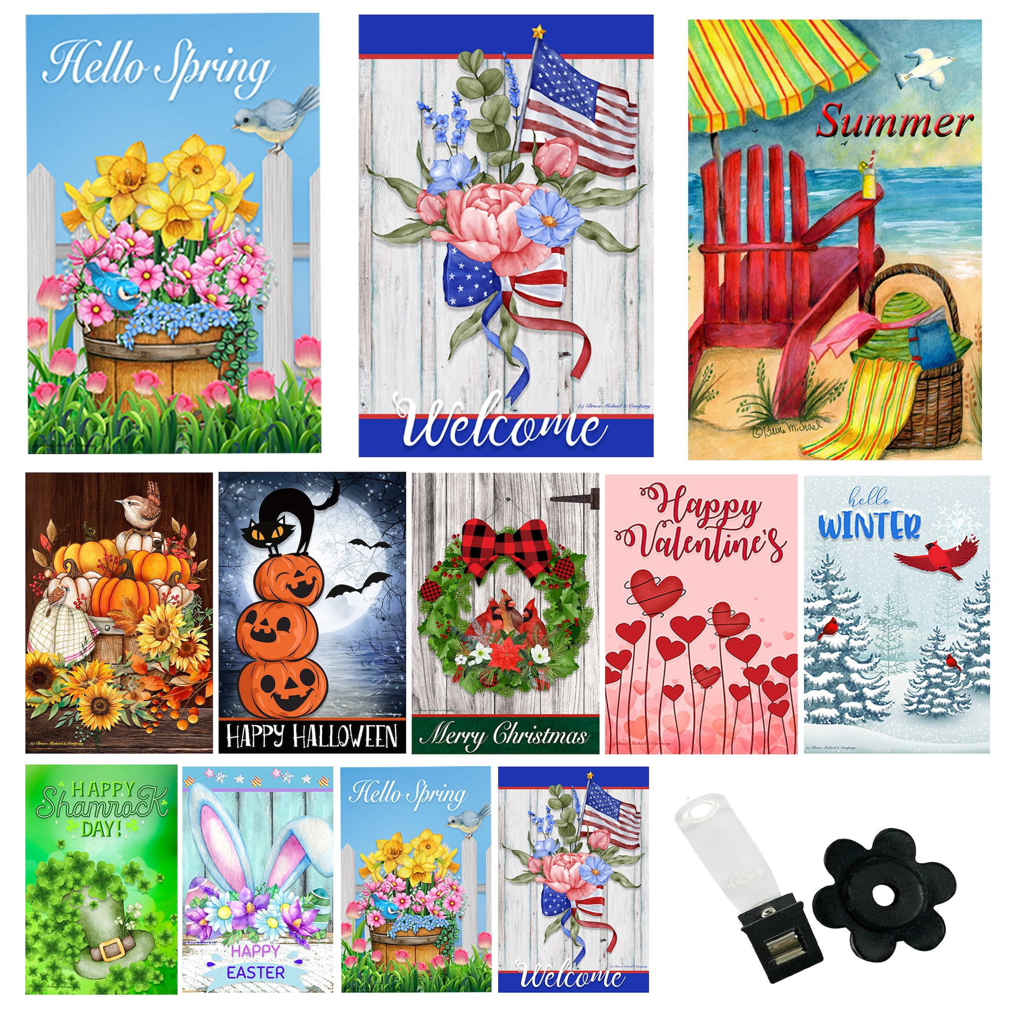 Garden Flags: 10-Set, 12x18 inch, Double Sided, Seasonal with Anti-Wind ...