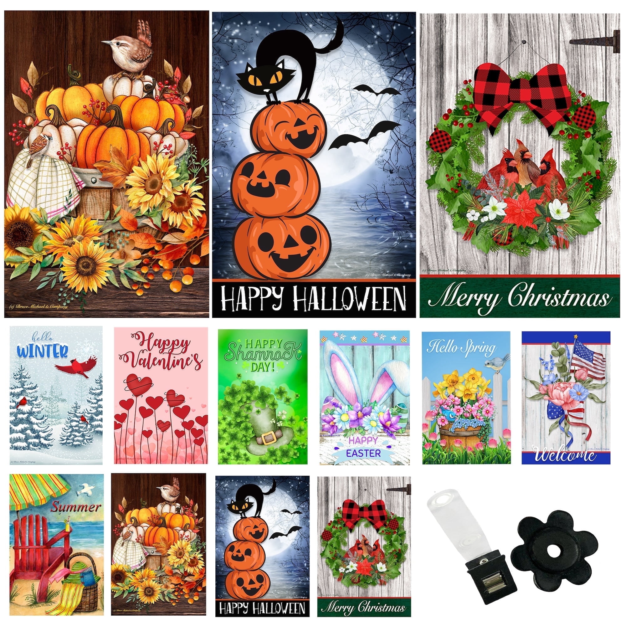 Garden Flags: 10-Set, 12x18 inch, Double Sided, Seasonal with Anti-Wind ...