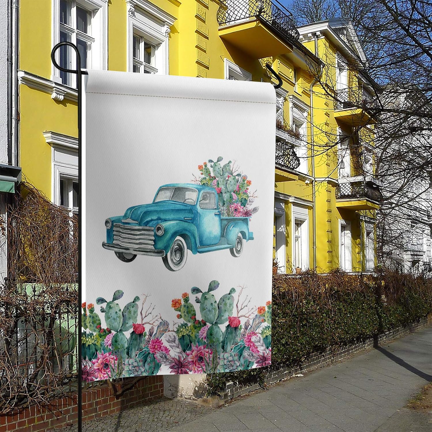 Garden Flags, Summer A Truck With Flowers Cactus Garden Flag, Yard ...