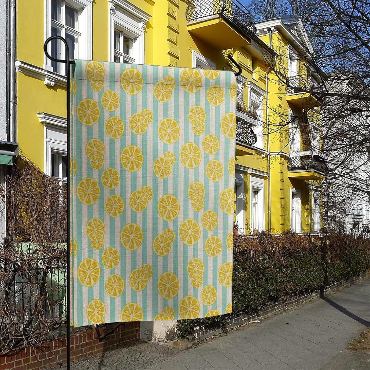 Garden Flags, Summer Yellow Lemon Floral Botanical Prints Stripes ...