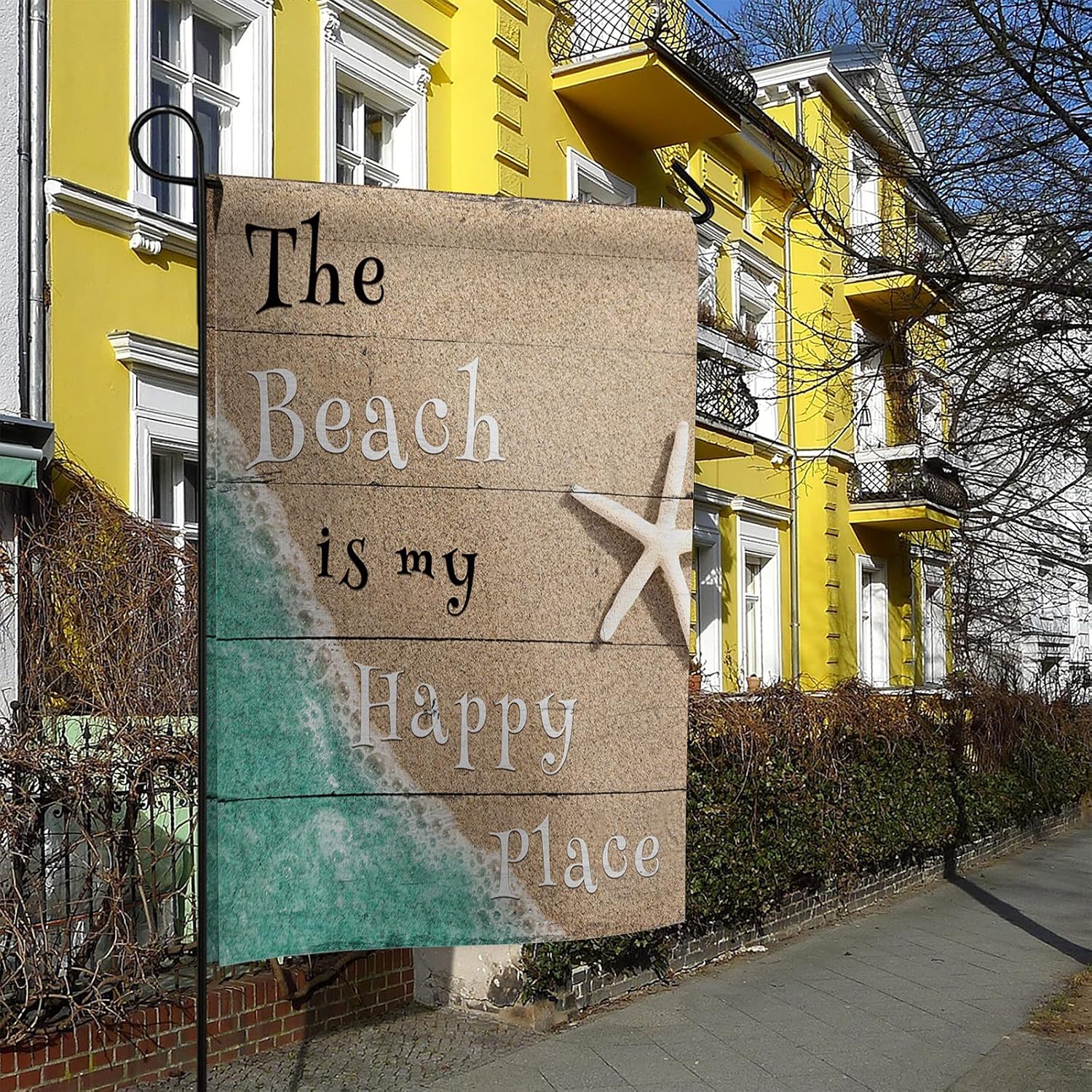 Garden Flags, The Beach Is My Happy Place Coastal Beach Starfish ...