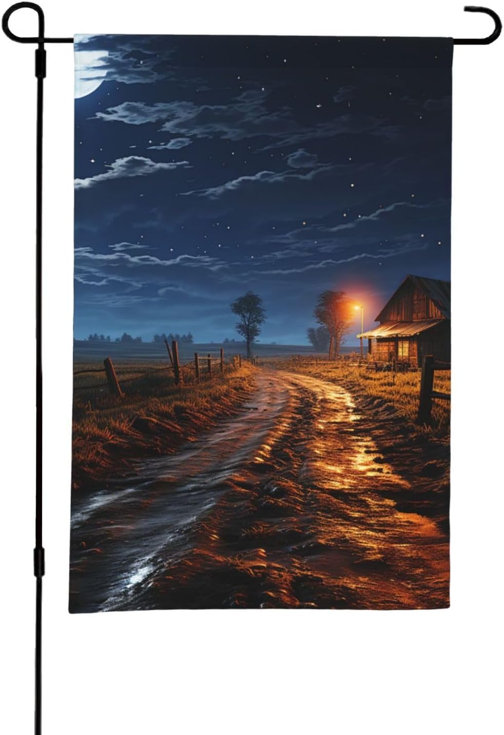 Garden Flags Vertical Double Sided Garden Flag Country road under night ...