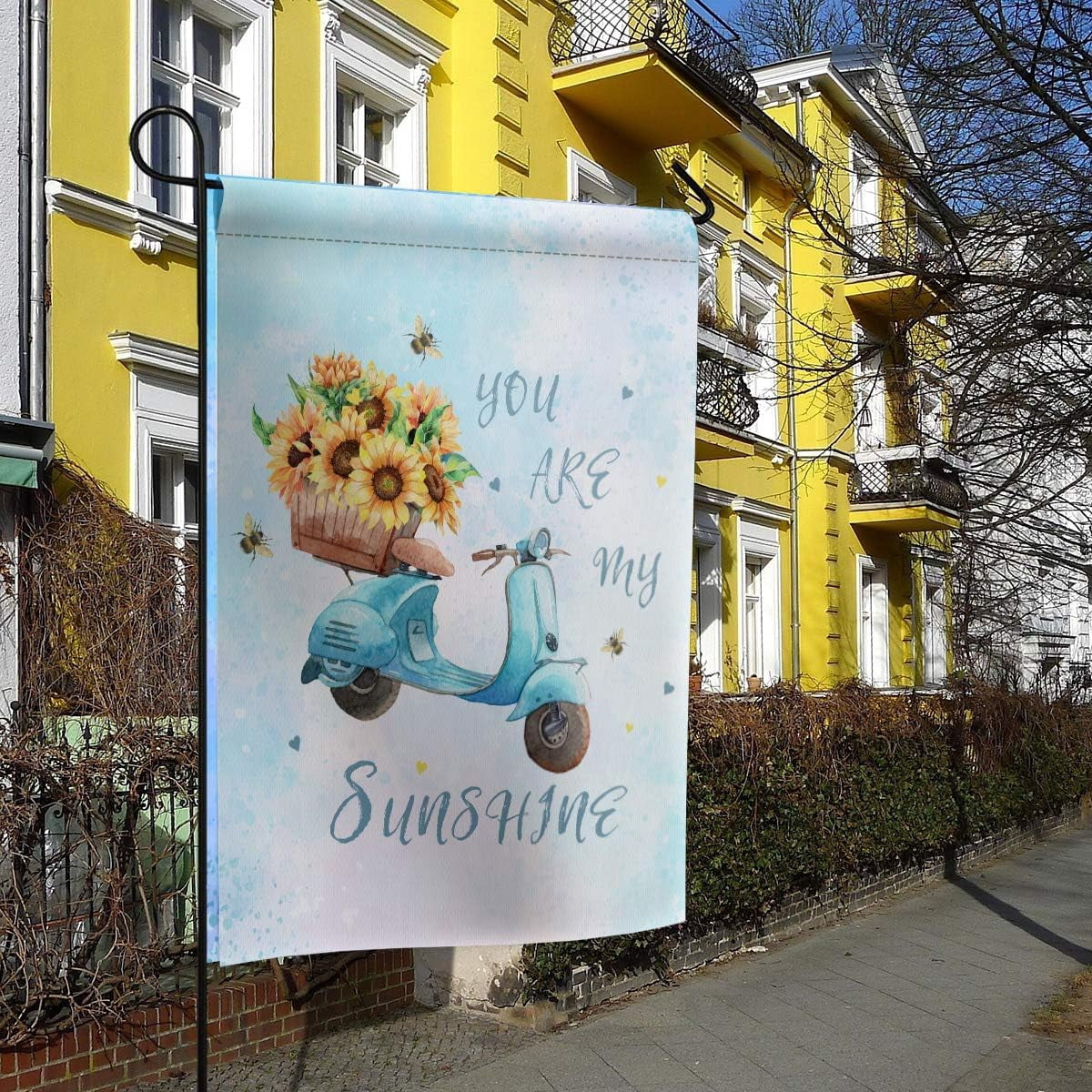 Garden Flags, Watercolor Electric Bicycle With Sunflowers Garden Flag ...