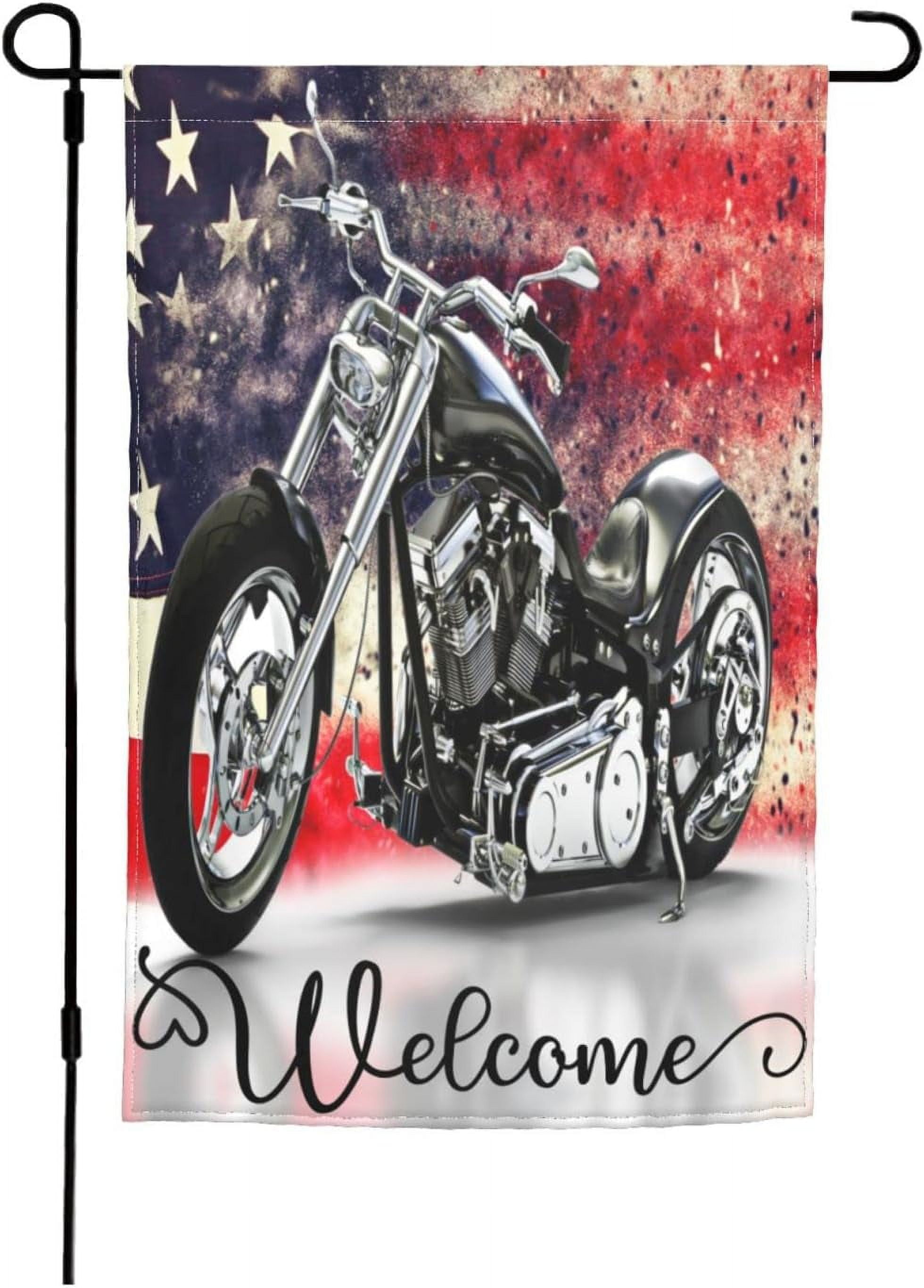 Garden Flags Watercolor Motorcycle with American Flag Design Premium ...