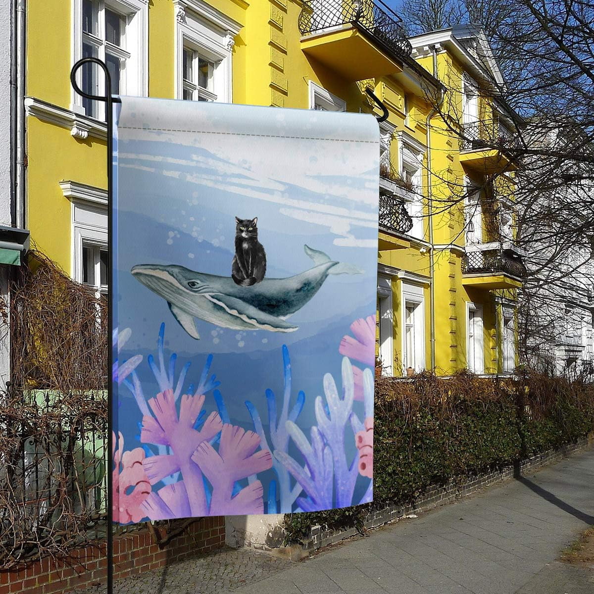 Garden Flags, Whale With Cat And Seaweed On Ocean Garden Flag, Yard ...