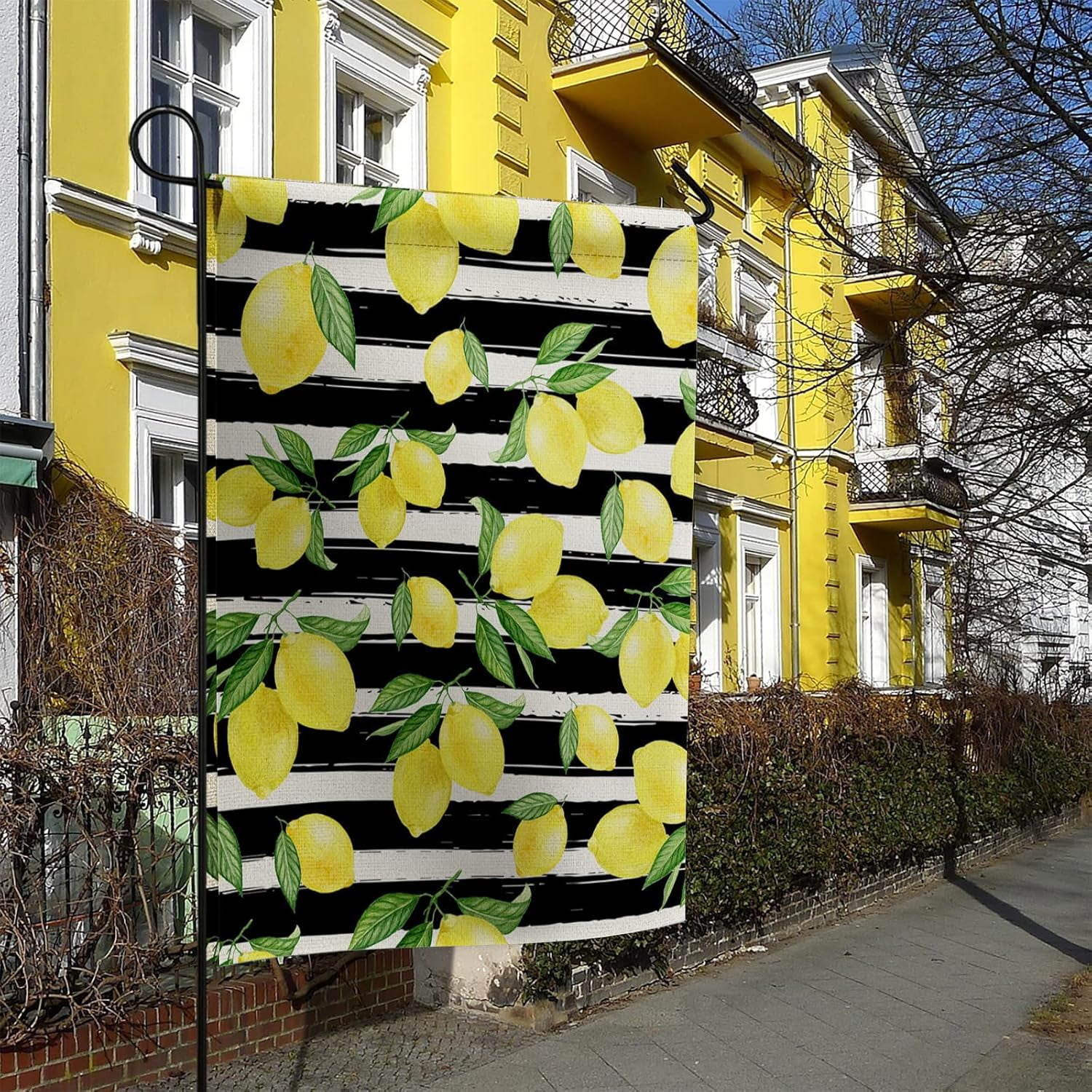 Garden Flags, White And Black Stripes Lemon Garden Flag, Yard ...