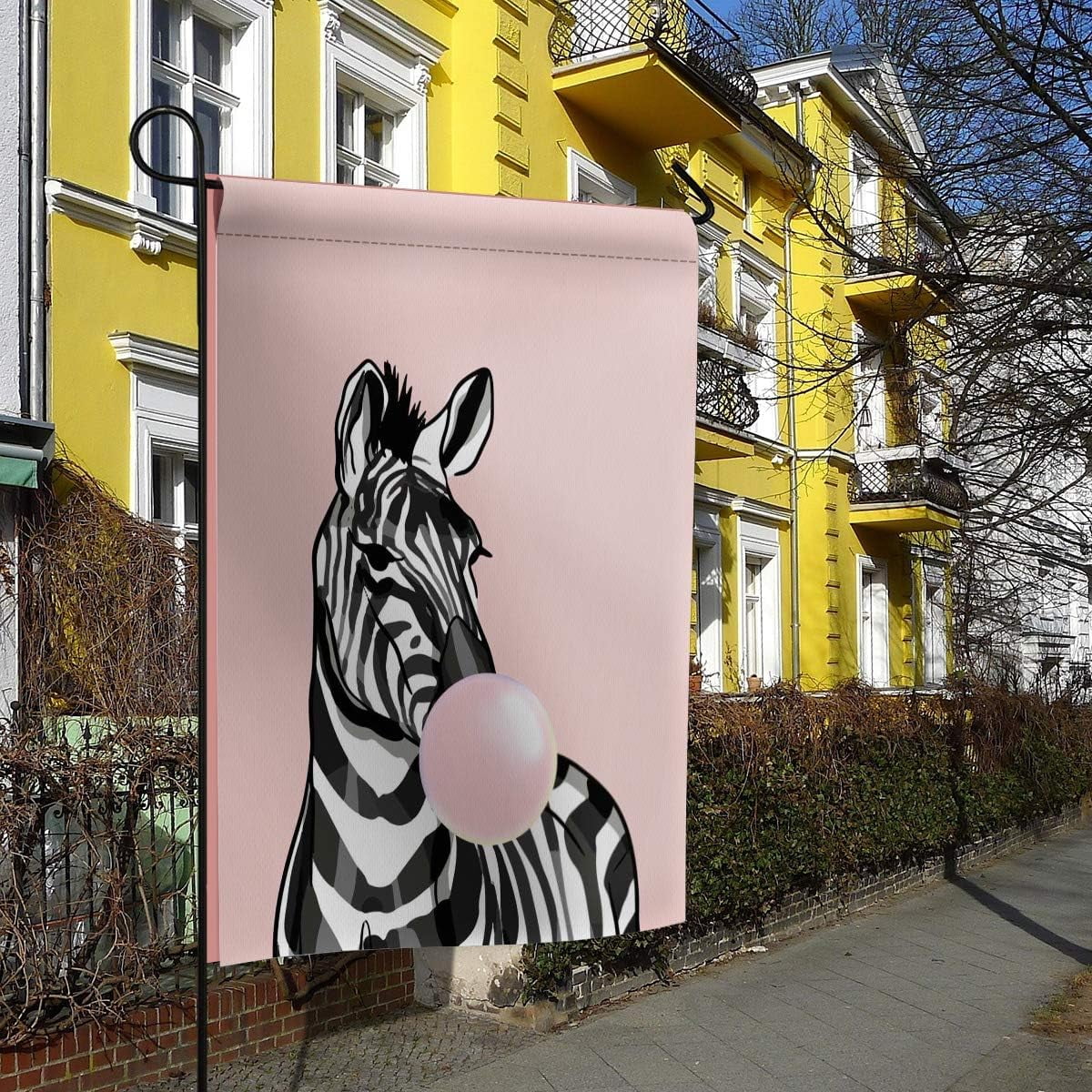 Garden Flags, Zebra Blowing Pink Bubbles On Pink Garden Flag, Yard ...