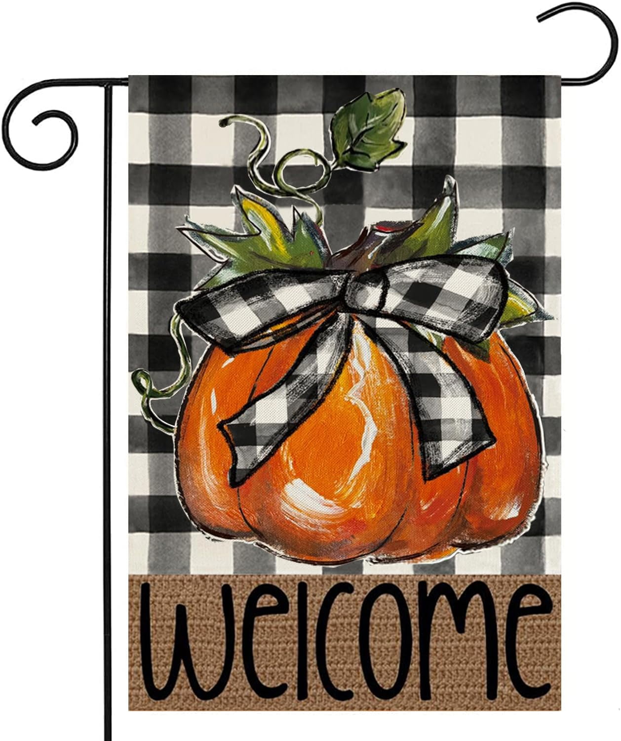 Welcome Fall Garden Flag Double Sided Outside Buffalo Plaid Pumpkin ...