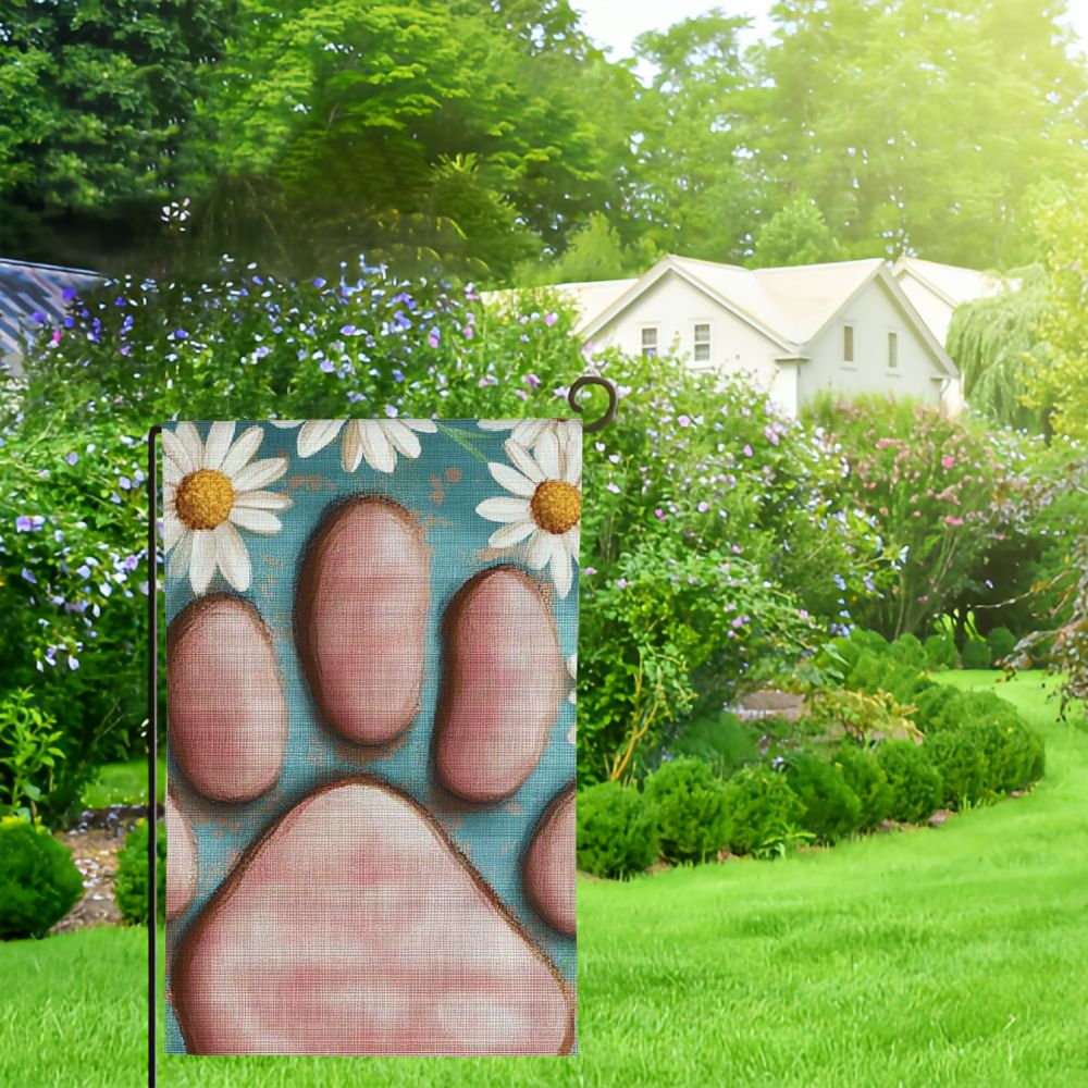 Garden Flags for Outside, Dog Paw with Flowers Decoration, Seasonal ...