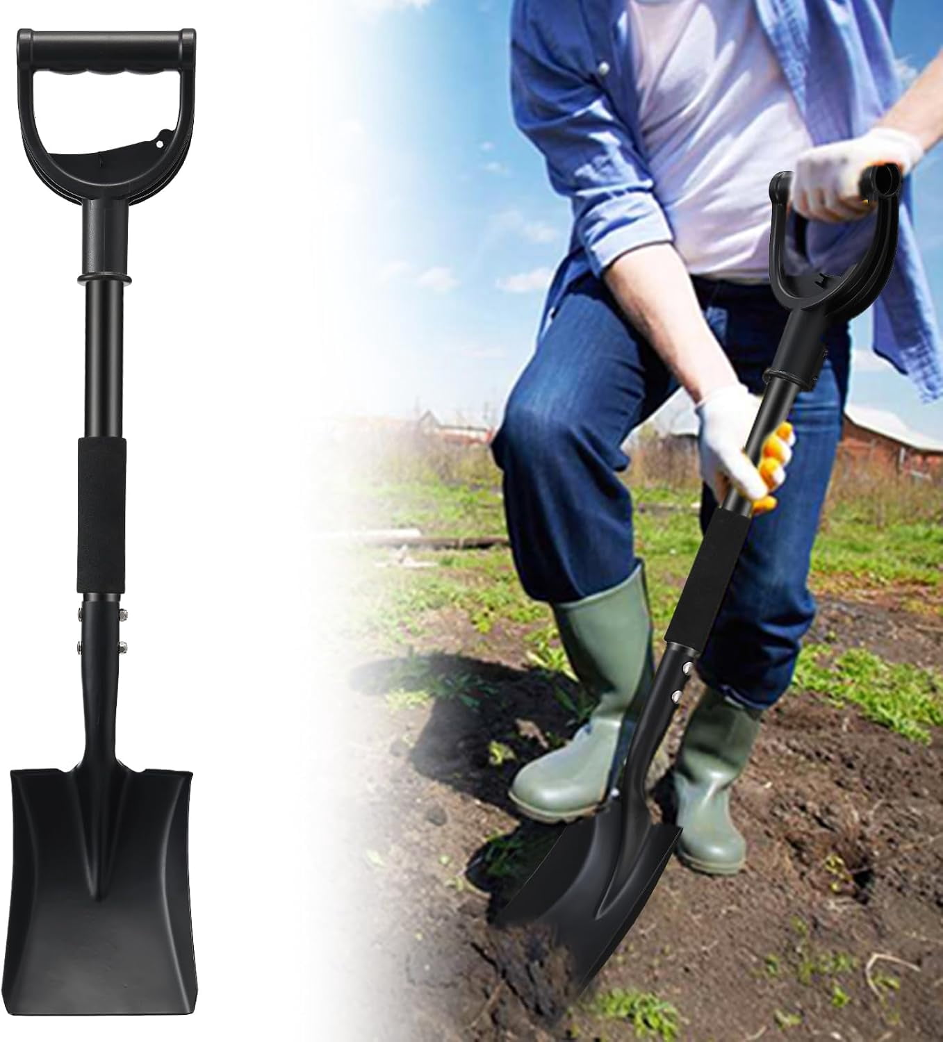 Garden Flat Shovel, 31 inch Small Transfer Shovels Heavy Duty Portable ...