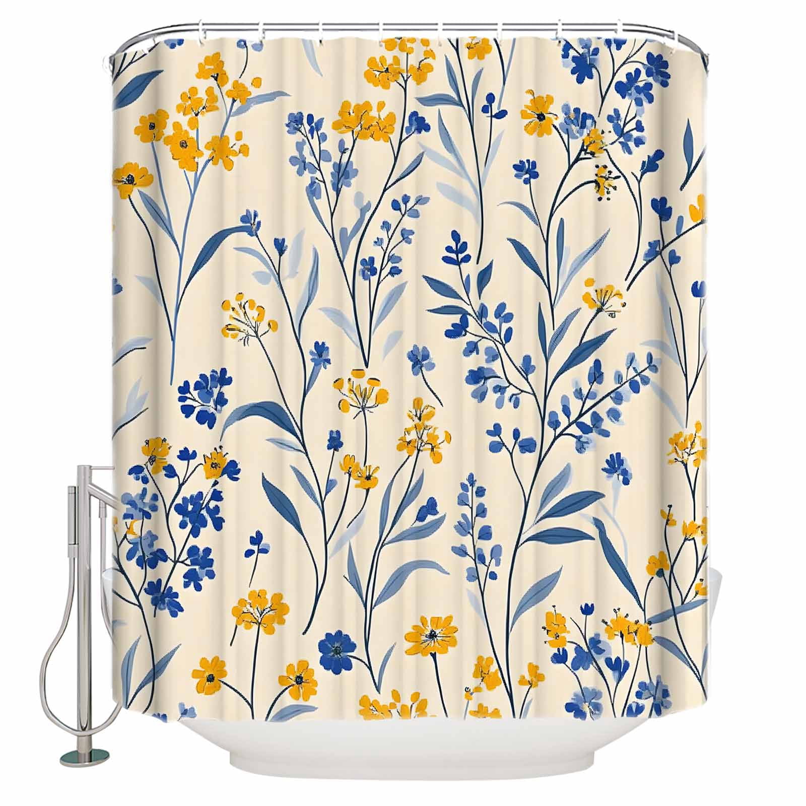 Garden Flora Illustrations Bathroom Shower Curtains with 12 Hooks ...