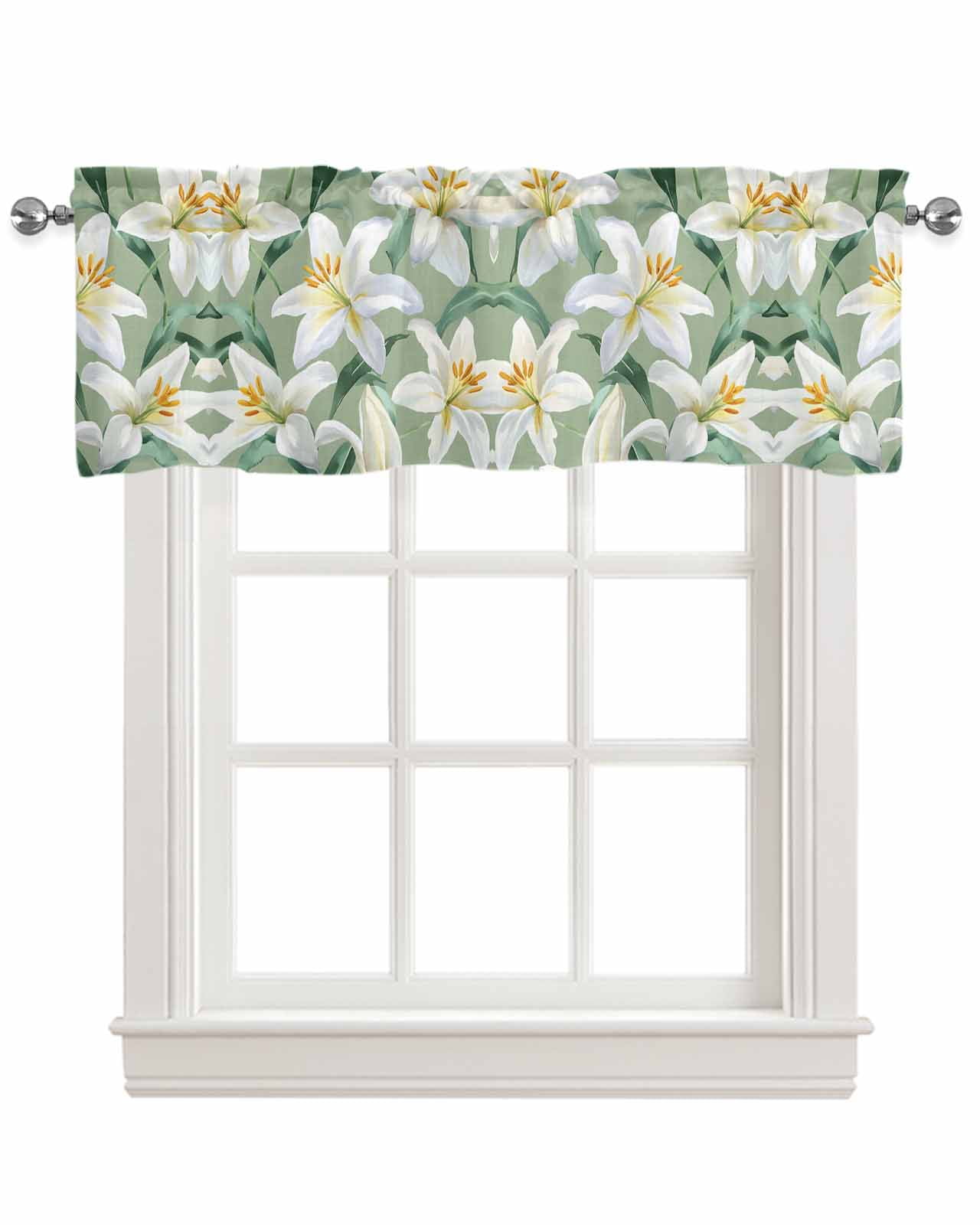 Garden Flora Illustrations Kitchen Valances for Windows Farmhouse Linen ...