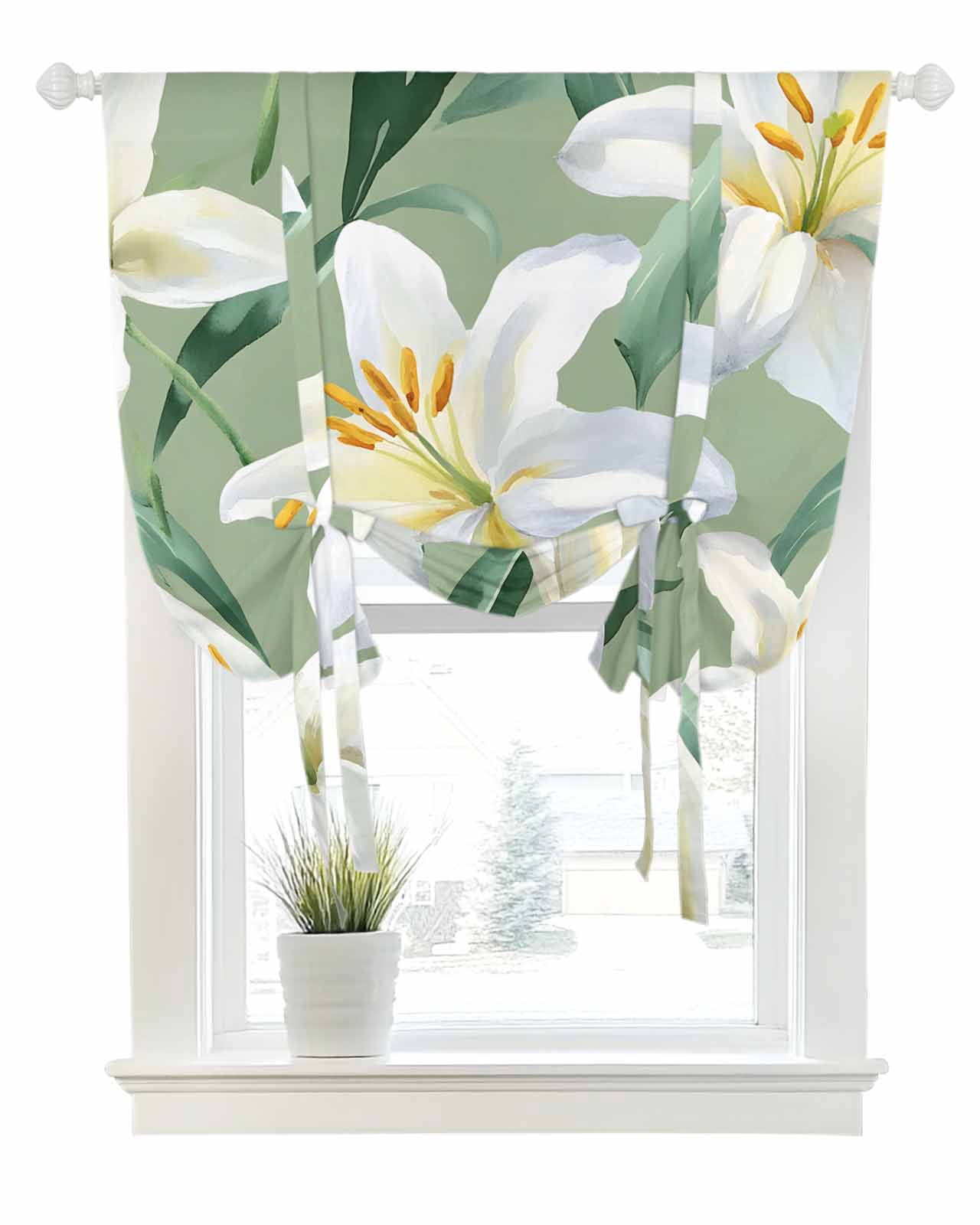 Garden Flora Illustrations Tie Up Curtains for Window, Thermal ...