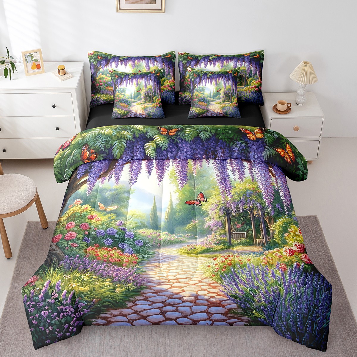 Garden Floral Bed Set in a Bag 7 Pcs,Spring Purple Wisteria Roses ...