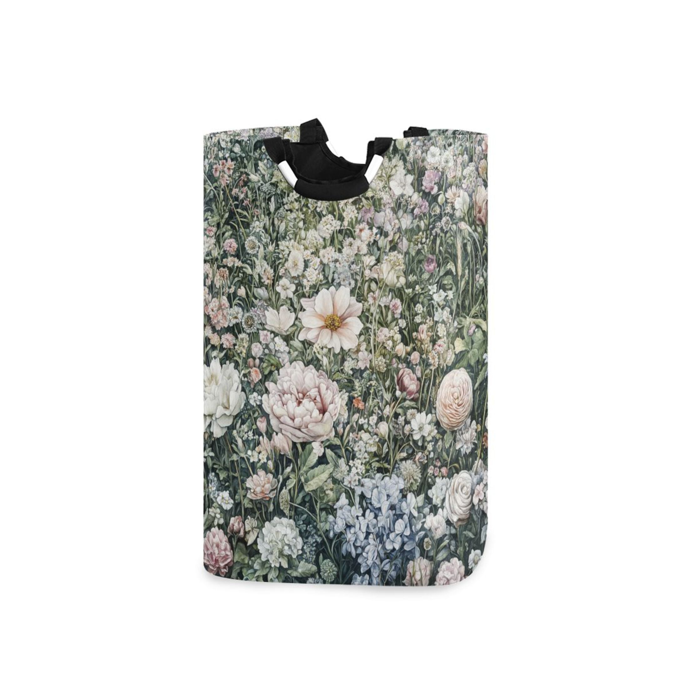 Garden Floral Print Laundry Basket with Handles 50L Collapsible Laundry ...