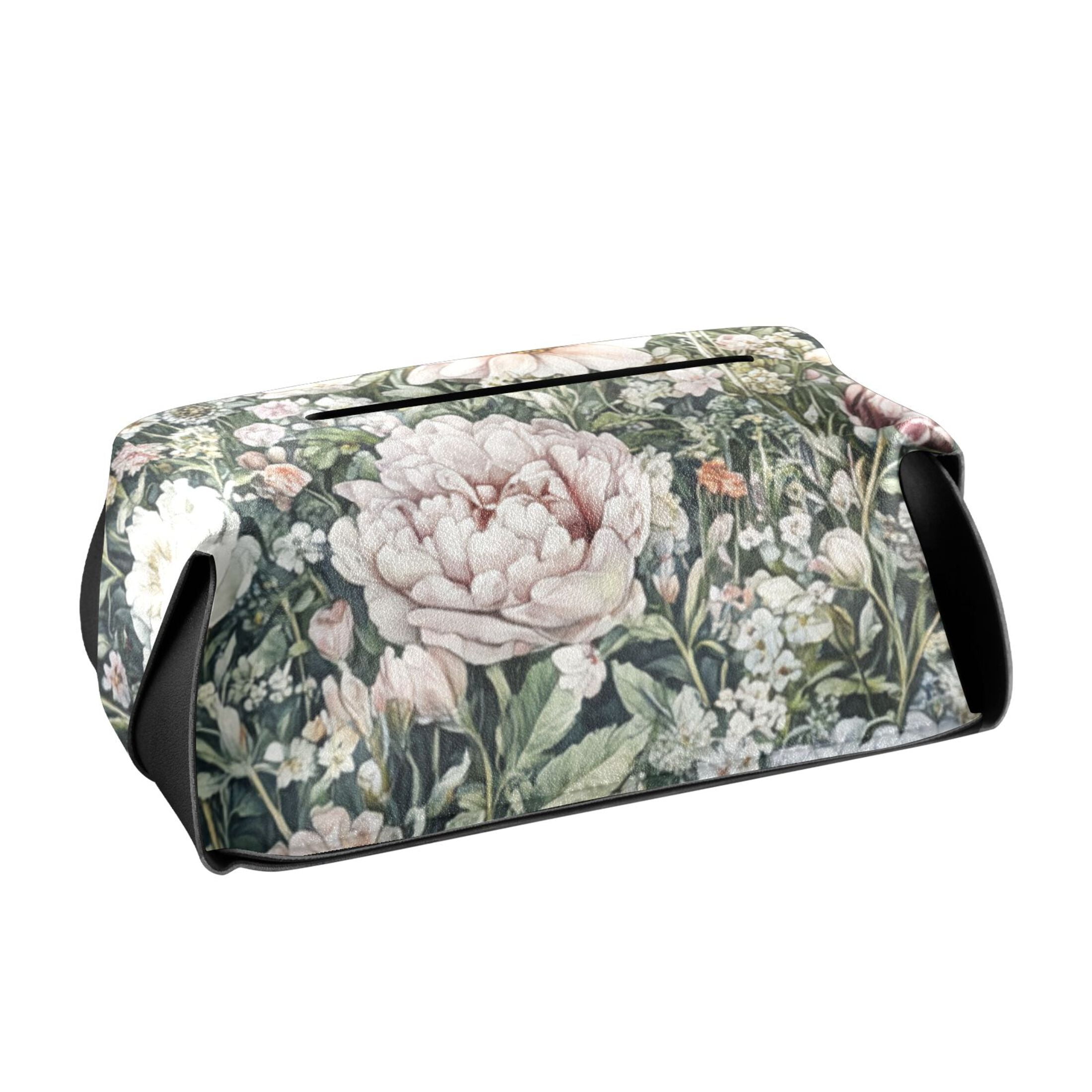 Garden Floral Print Tissue Box Cover Leather Square Rectangle Tissue ...
