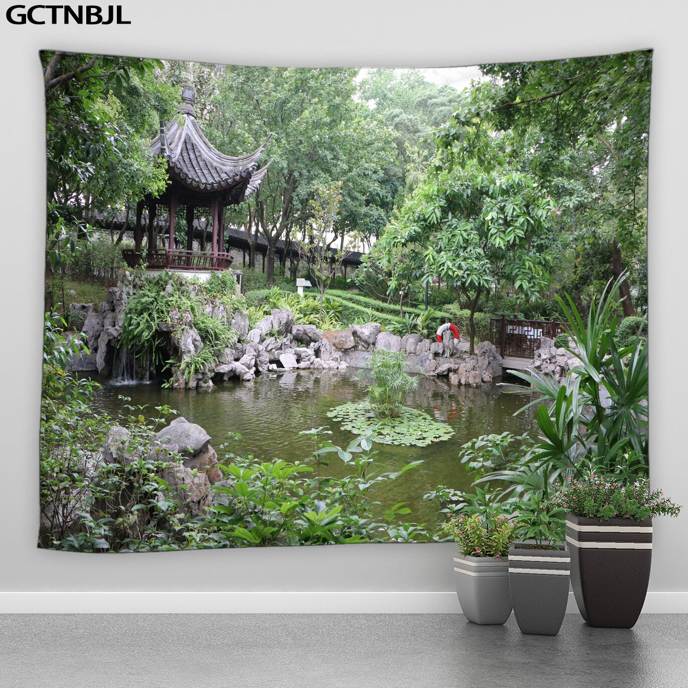 Garden Flower Tapestry Nature Park Spring Landscape Lake Decorative ...