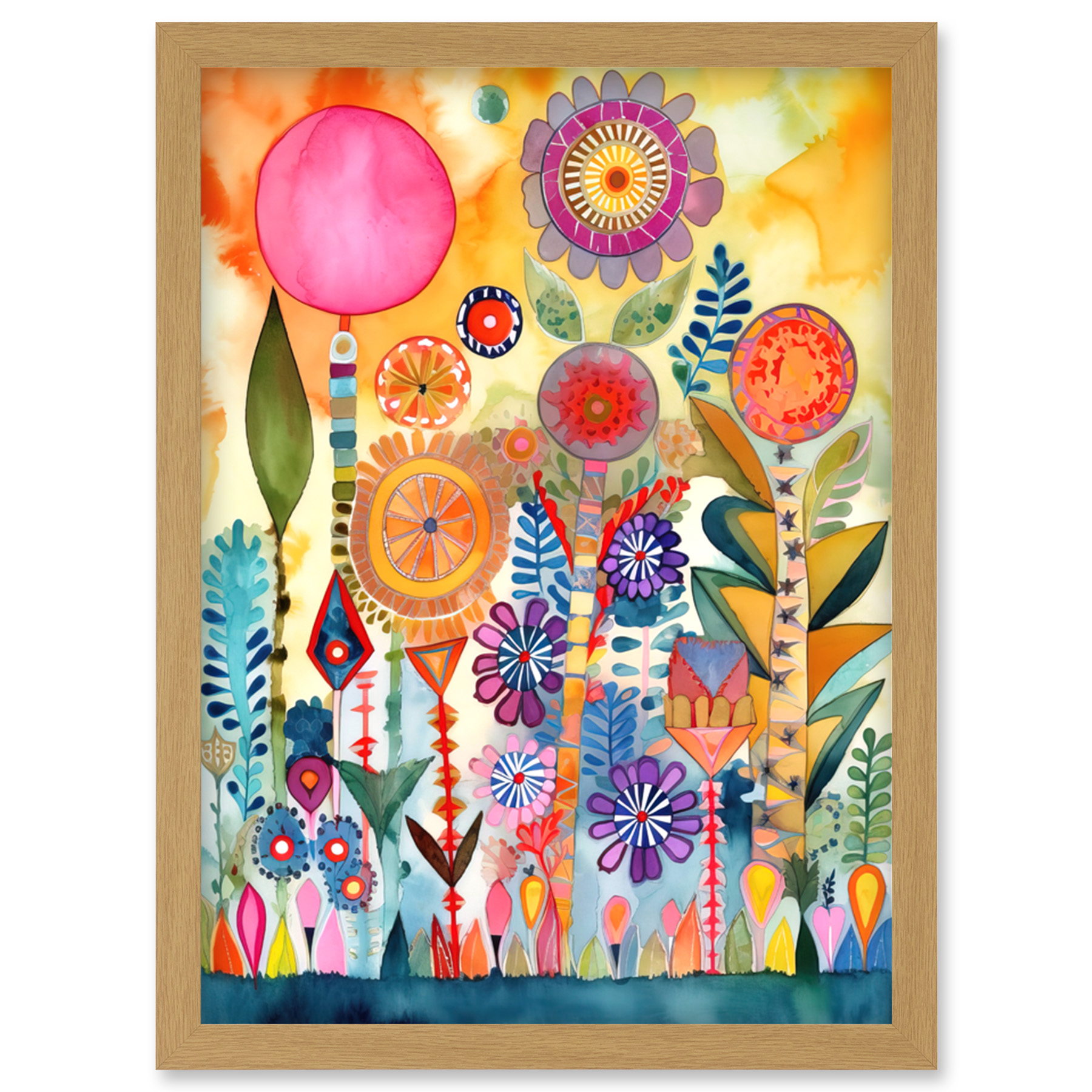 Garden Flowers In Spring Folk Art Watercolour Painting Artwork Framed ...