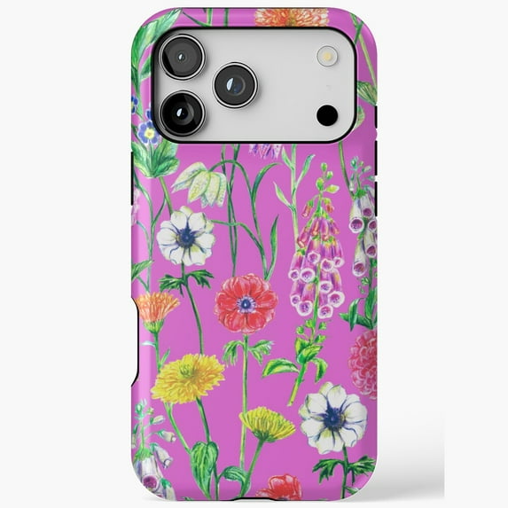 Garden Flowers On Pink Background Print iPhone Case 17 16 15 14 13 12 ...