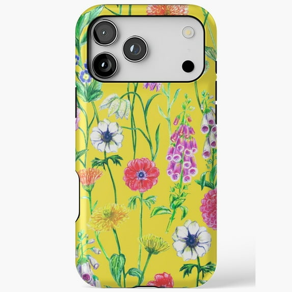 Garden Flowers On Yellow Background iPhone Case 11 through 17 Pro Max ...
