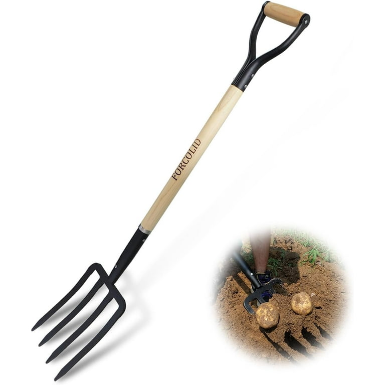 Garden Fork 4 Tine Spading Digging Fork Pitch Fork 45Inch Forged Steel Y Grip Wood Handel Walmart