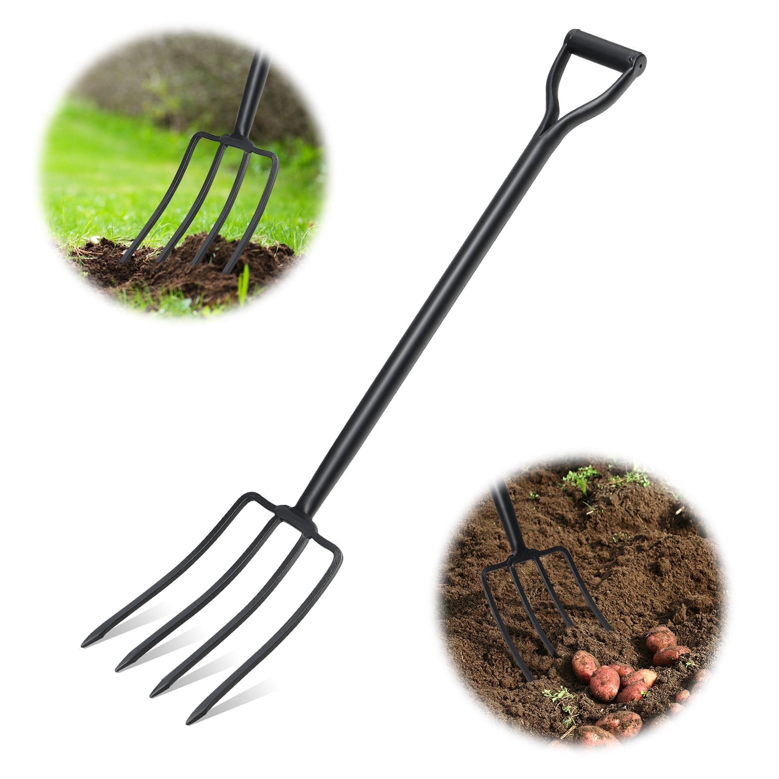 YeYeBest 42" Garden Pitch Fork with D-Handle – 4-Tine Manure Fork for ...