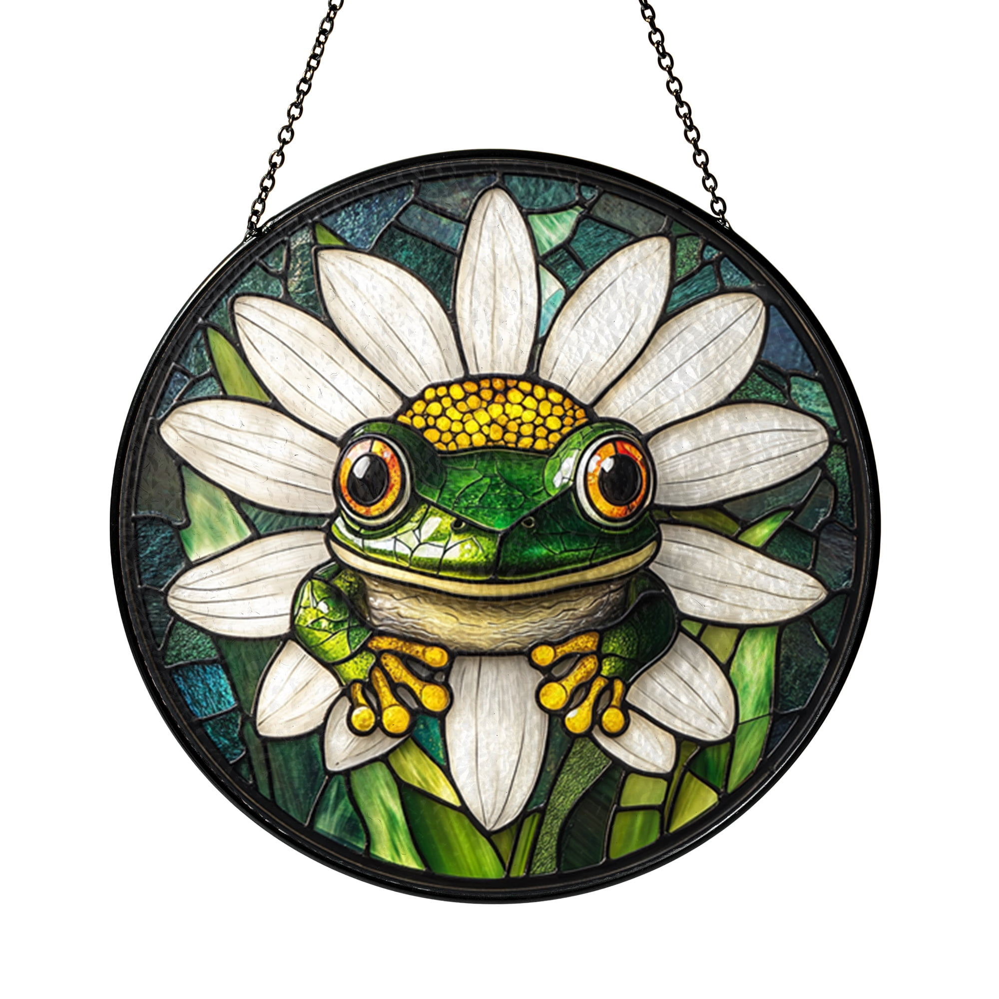 Garden Frog Floral Stained Glass Style Window Suncatcher Hanging Decor ...