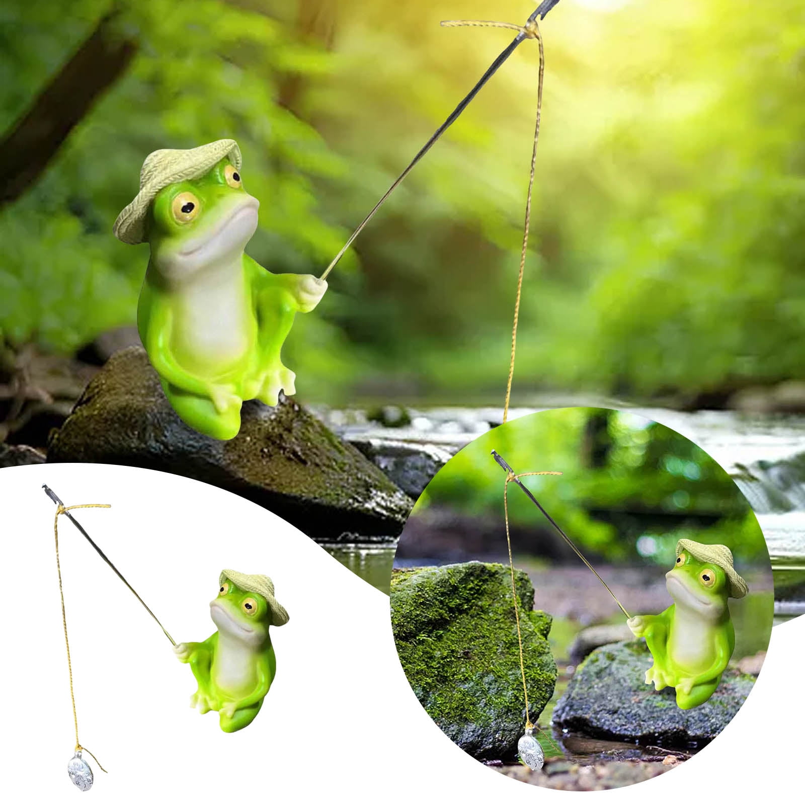 Garden Frog Pond Statue Decor Fishing Frog Garden Statue Outdoor Koi ...