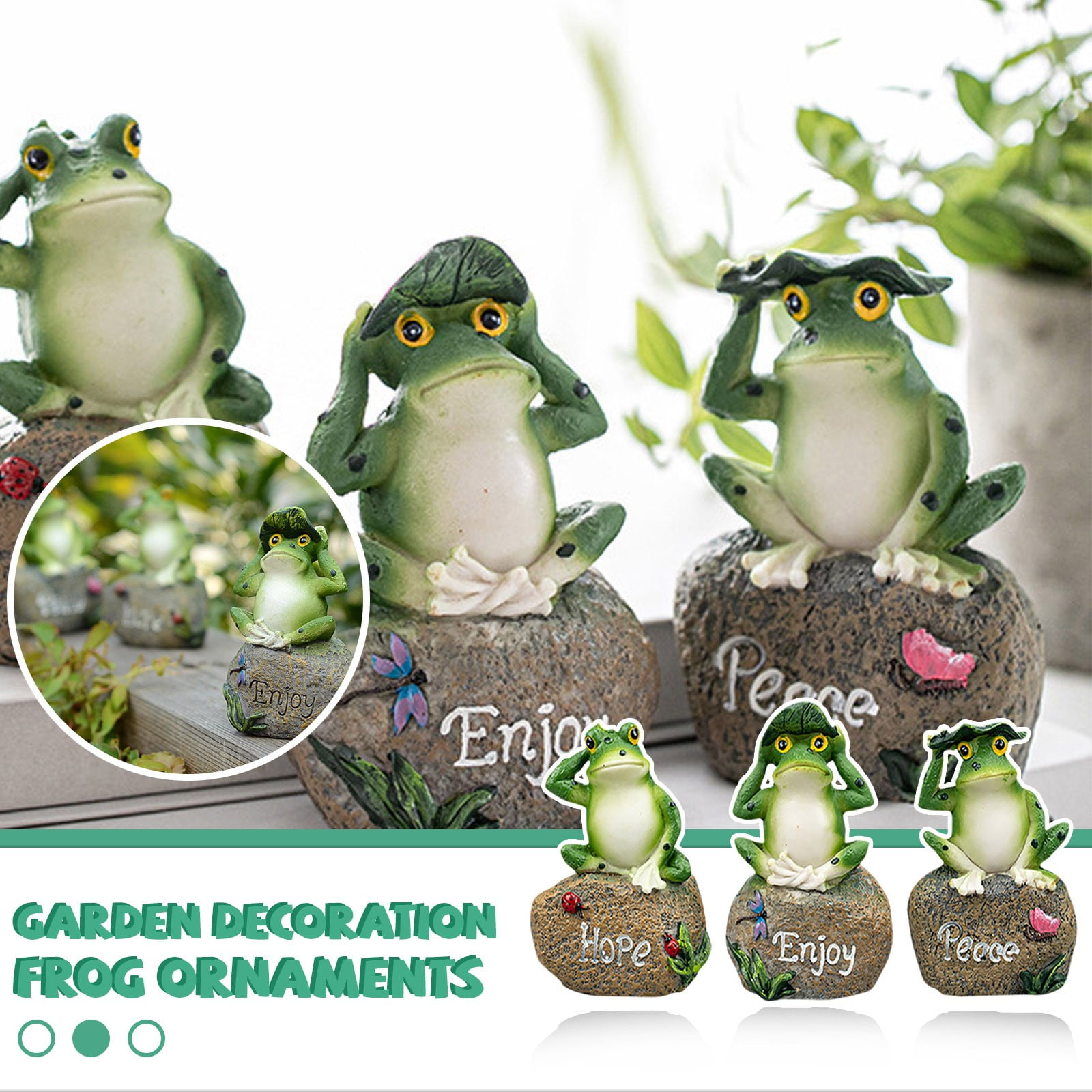 Garden Frog Statues 3 Pack 5 Inch Resin, Hope/Enjoy/Peace Frogs on ...