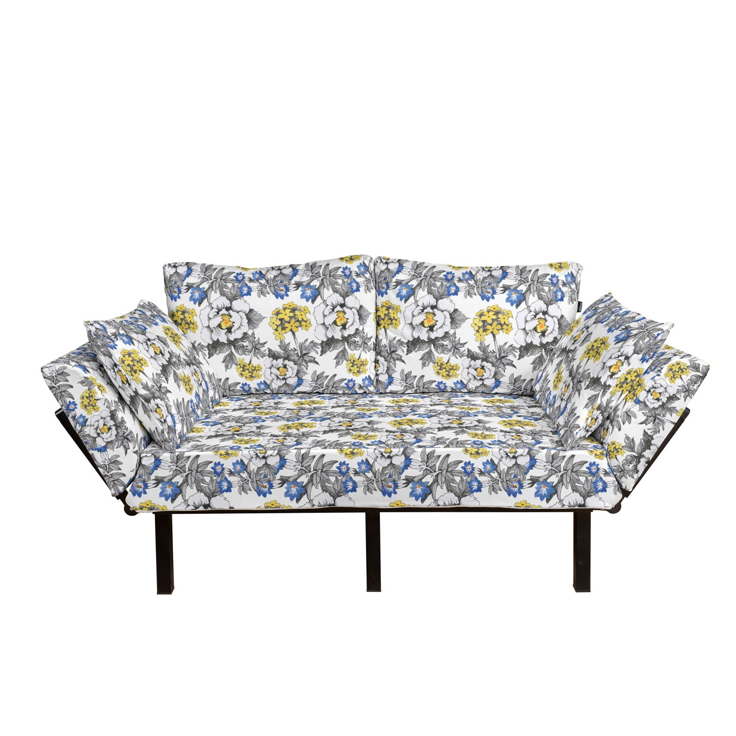 Garden Futon Couch, Romantic Peony Hydrangea and Blue Violet Blossoms ...