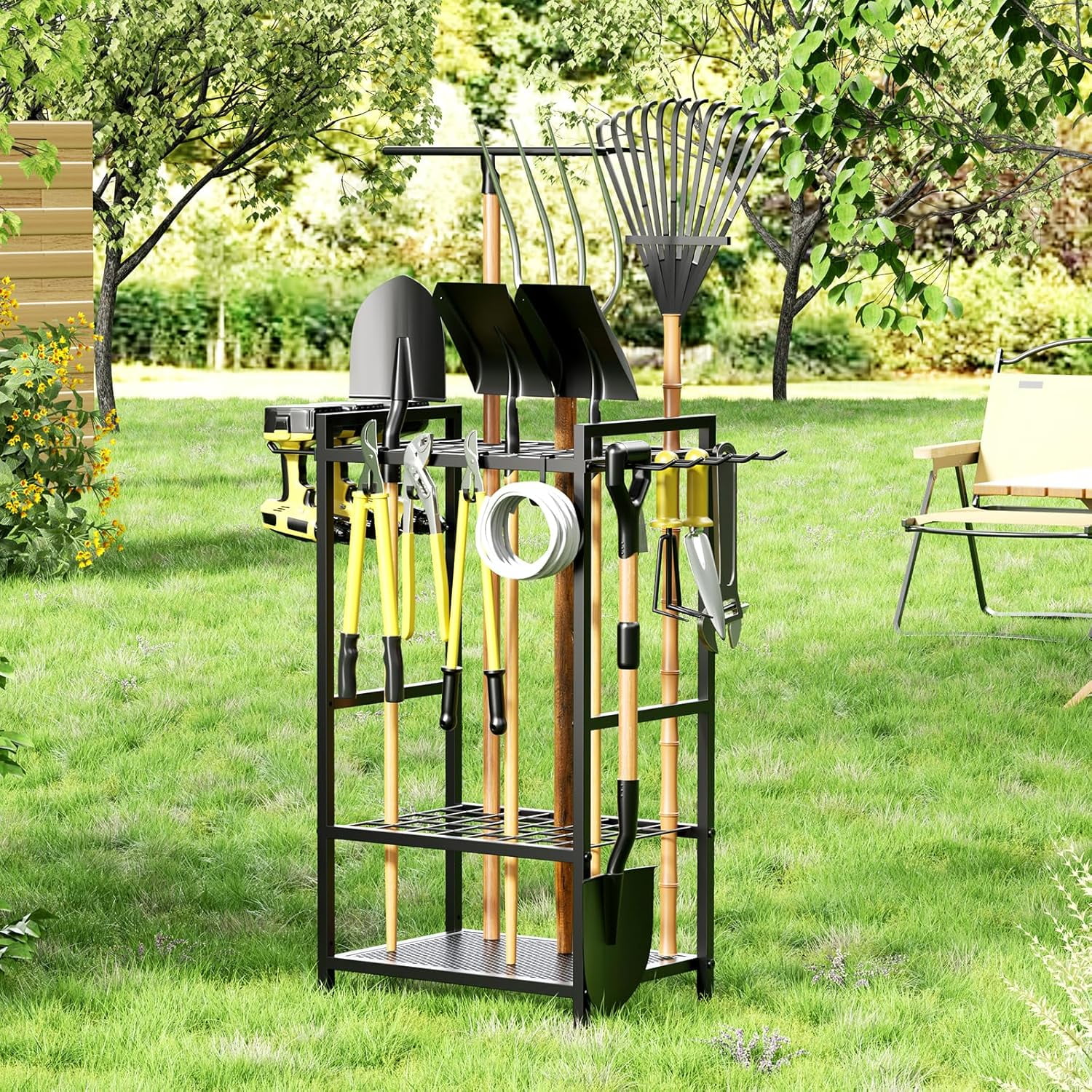 Garden Garage Tool Organizer - Garage Yard Tool Organizer with 4 Hooks ...