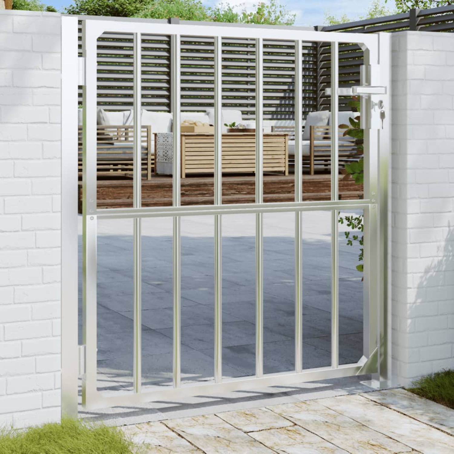 vidaXL Garden Gate Locking Fence Entrance Barrier Patio Lawn Stainless ...