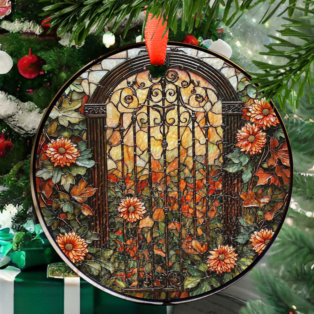 Garden Gate Ornament Suncatcher, Autumn Floral Iron Arch Window Hanging ...