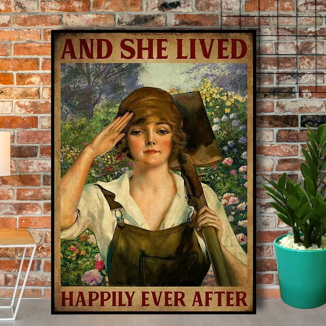 Garden Girl She Lived Happily Ever After Flowers Vertical Paper Poster ...