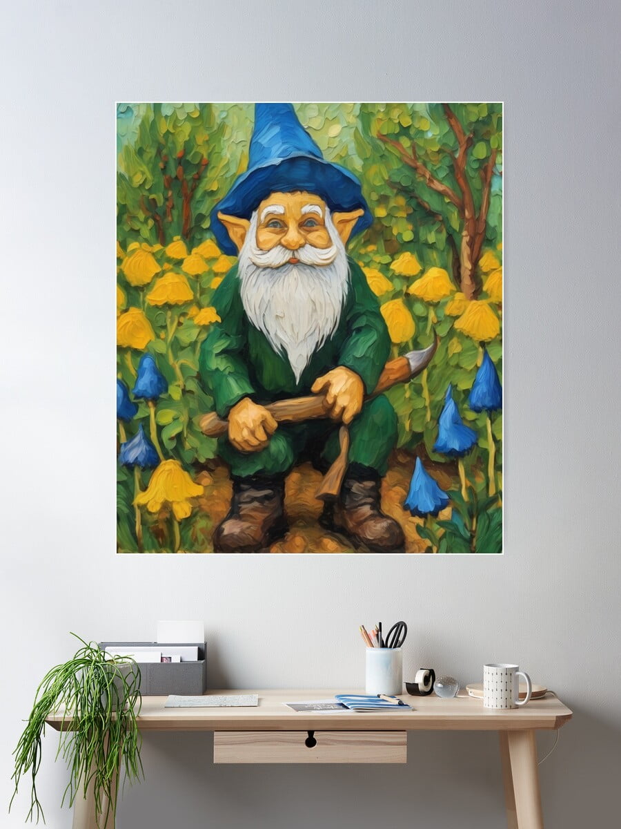 Garden Gnome At Work Poster Wall Art, Modern Wall Decor For Living Room ...