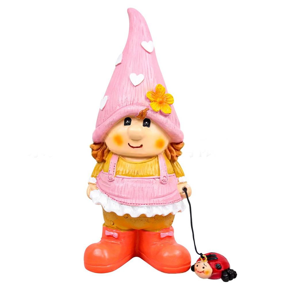 Garden Gnome Decorative Girl Lawn Statue with Ladybug V7I9 J0Z1 ...