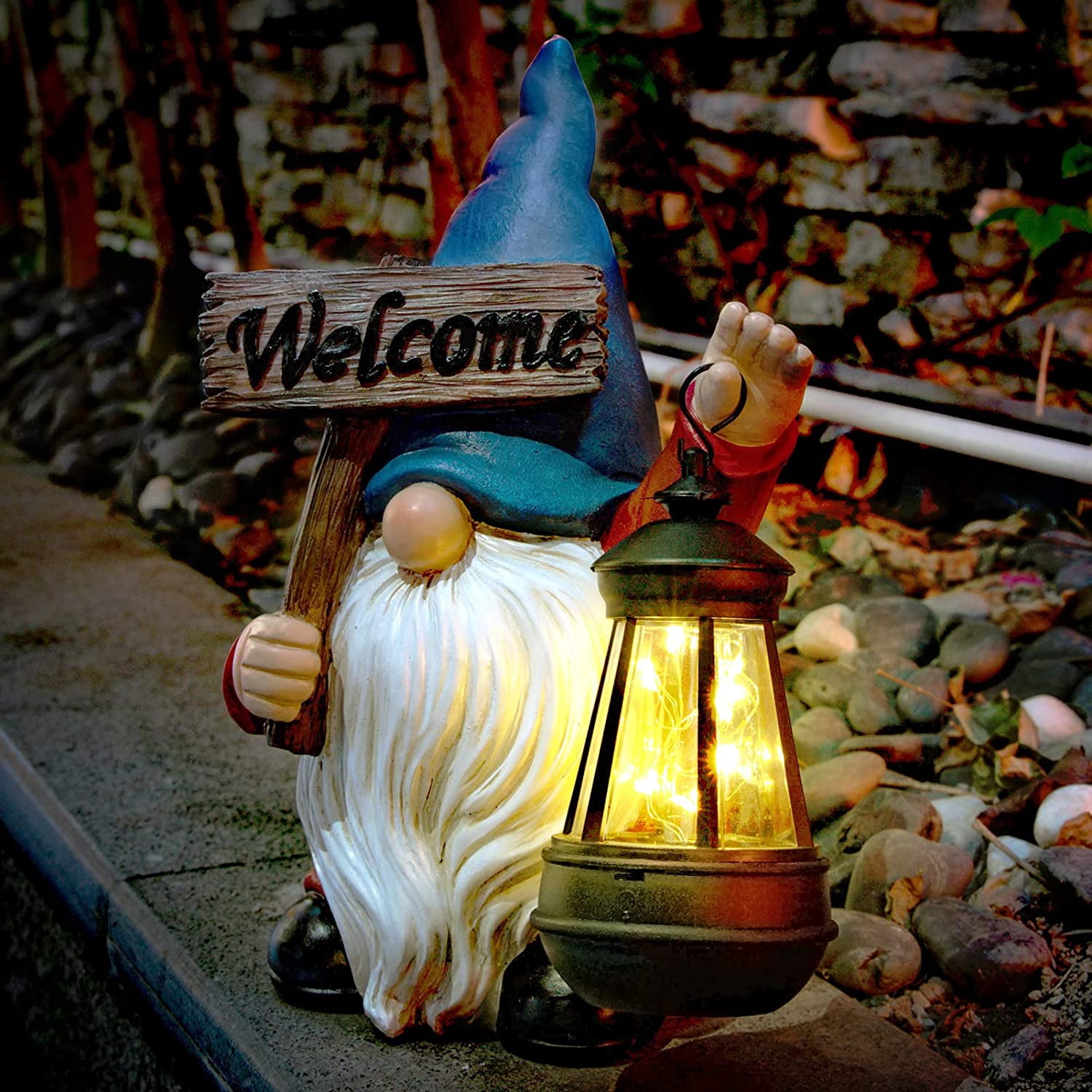 Garden Gnome Outdoor Decoration Solar Gnomes Statue with Lantern LED ...