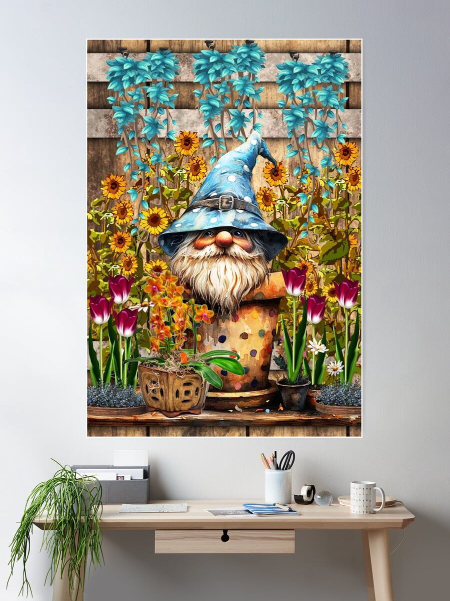 Garden Gnome Poster Wall Art, Modern Wall Decor For Living Room Bedroom ...
