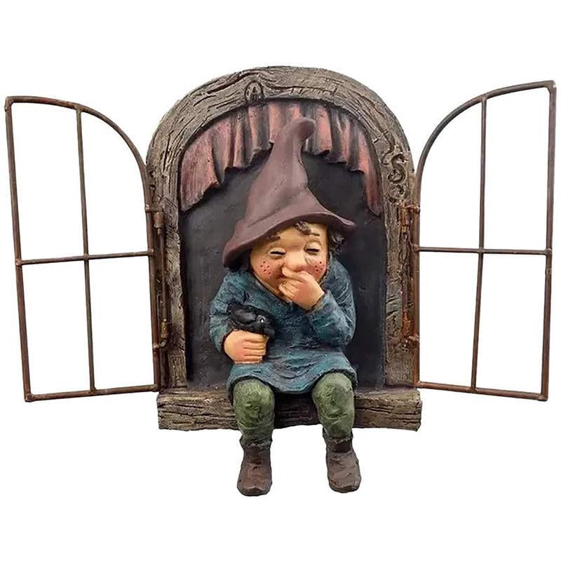 Garden Gnome Sculpture, 3D Resin Statue Tree Ornaments, Miniature ...