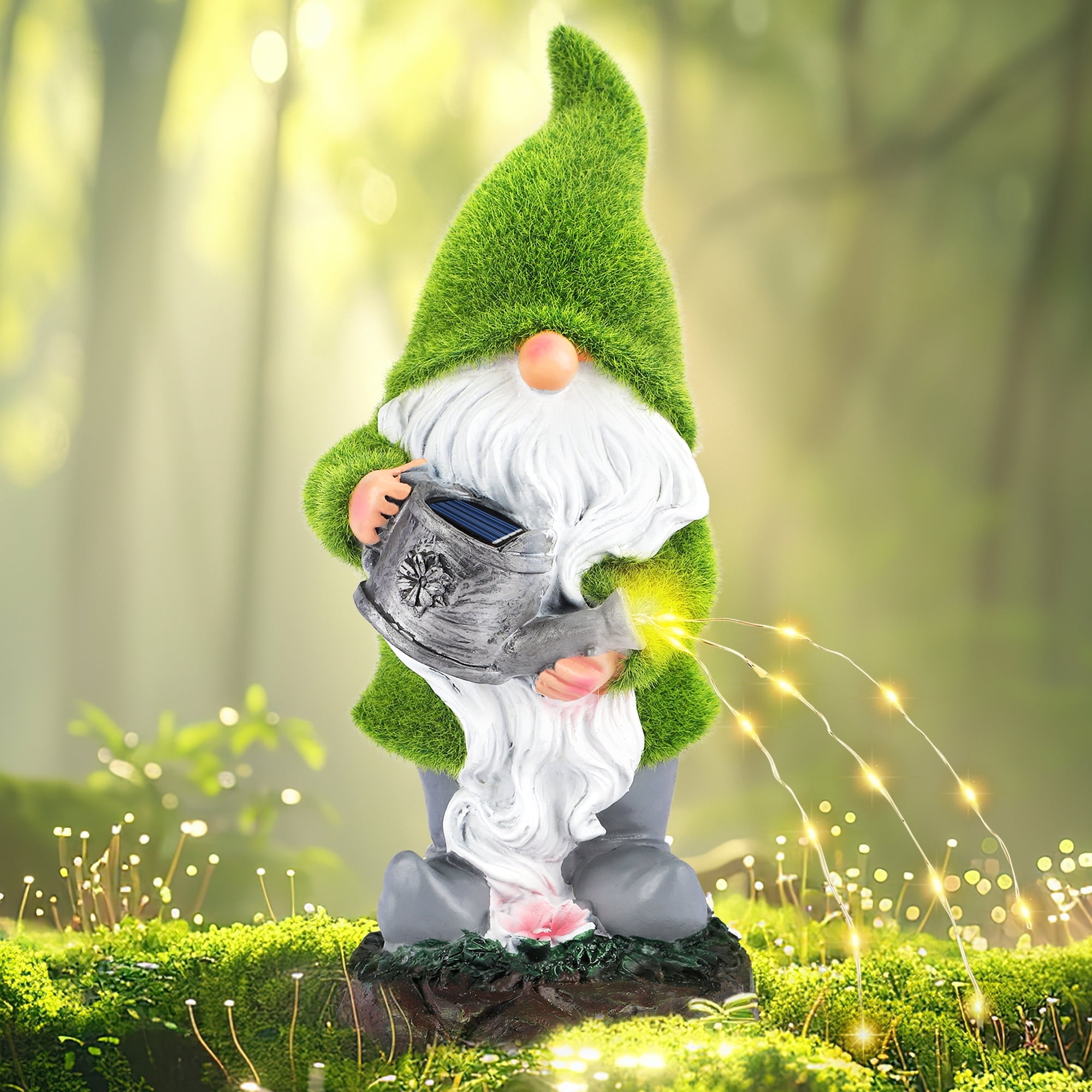 "VINEROOF Garden Gnome Solar Statue, LED Watering Can, Resin ...