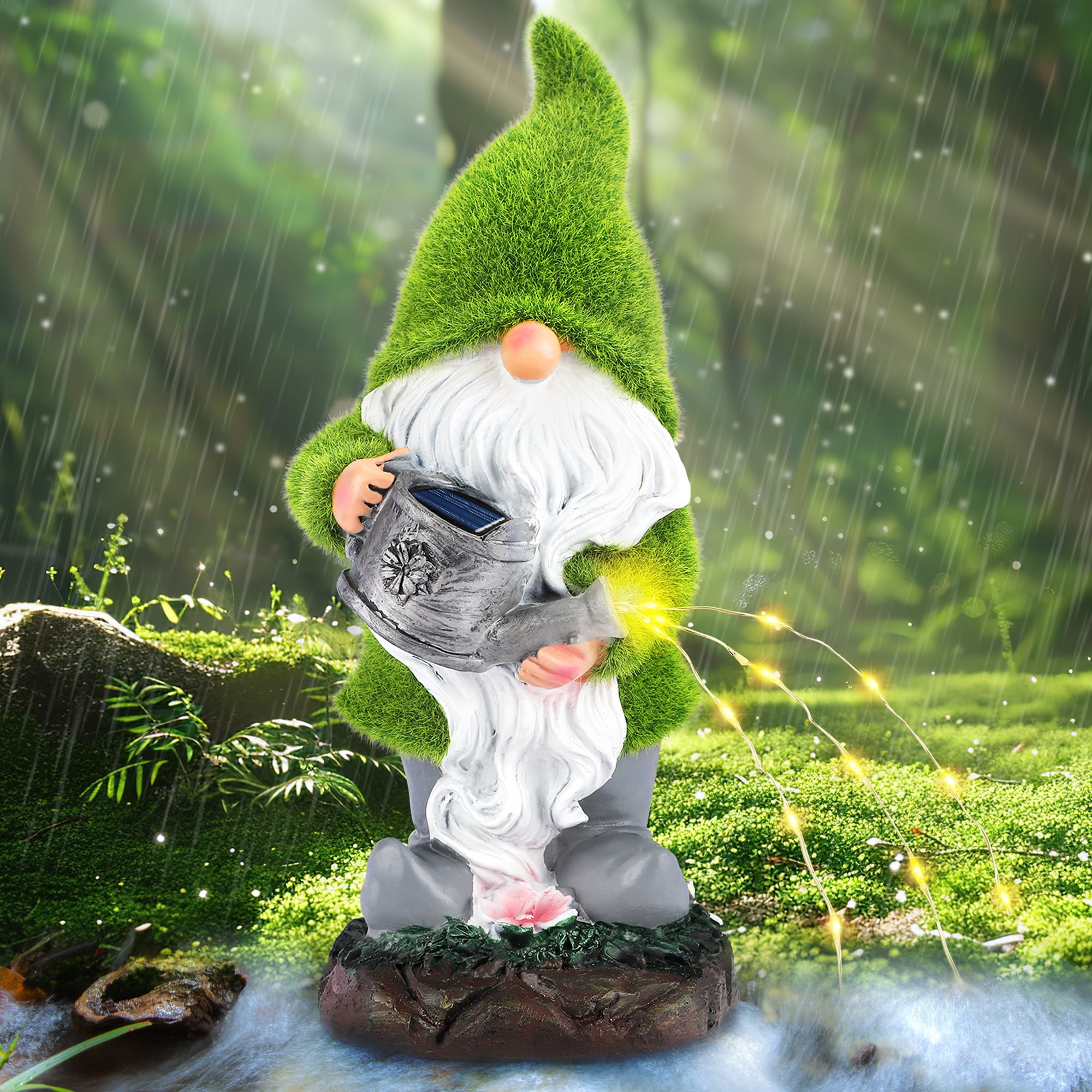 Garden Gnome Solar Statues Decor with LED Watering Can Outdoor Solar ...