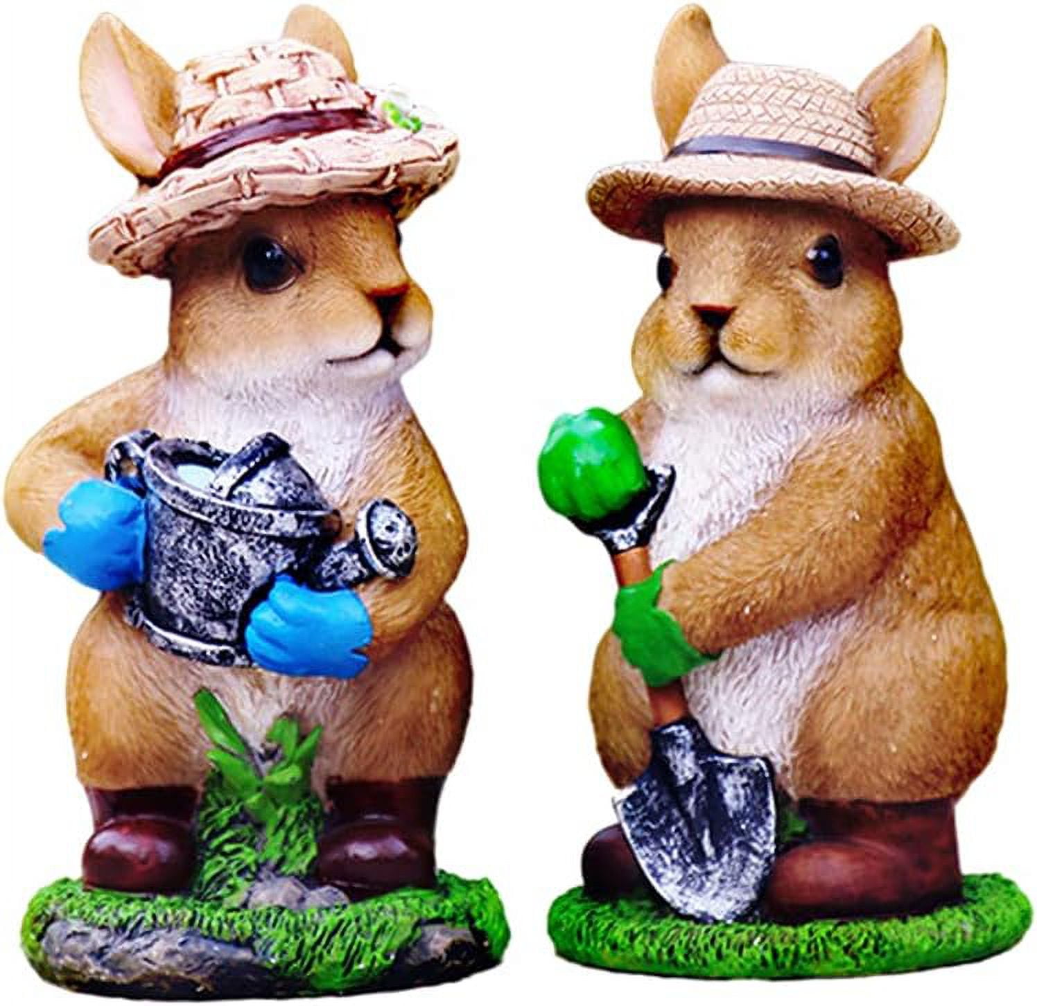 Garden Gnome Statue, Cute Gnome Rabbit Statue Figures with Kettle and ...