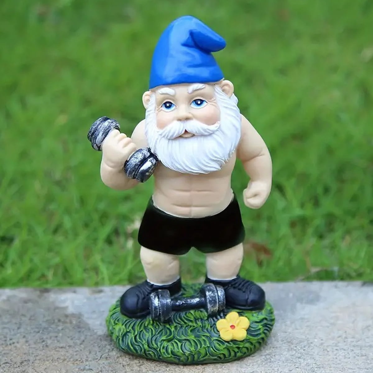 Garden Gnome Statue Dumbbell Weightlifting Resin Figurine Hand Painted ...