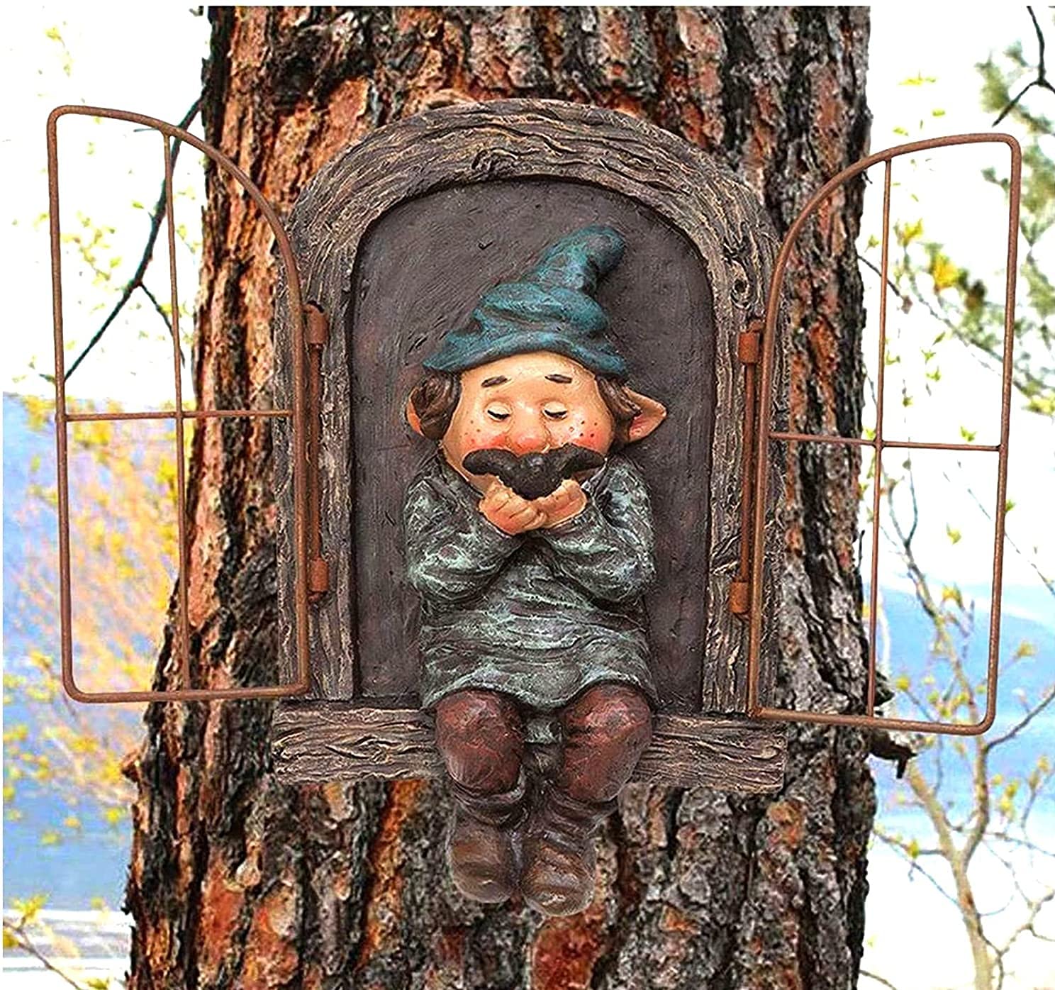 Garden Gnome Statue, Elf Out The Door Tree Hugger, Funny Garden Tree ...